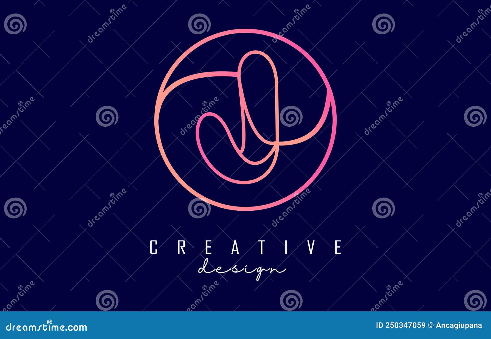 Gradient Outline Letter J Logo with Circle Frame and Monogram Design ...