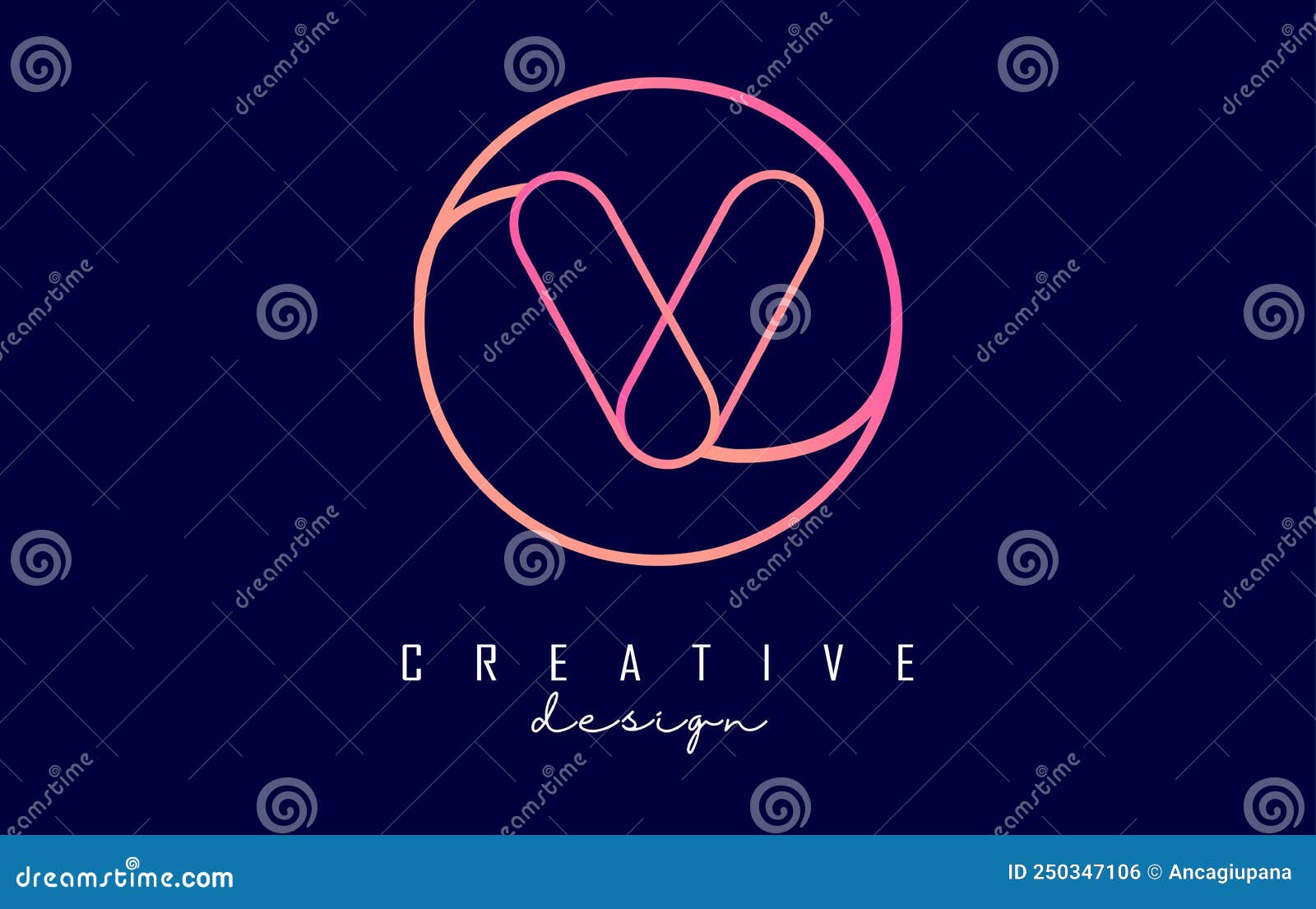 Gradient Outline Letter V Logo with Circle Frame and Monogram Design ...
