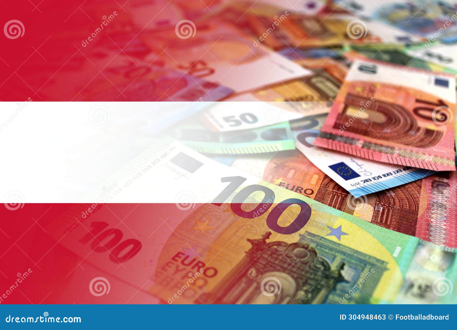 Euro Banknotes Colored in the Colors of the Flag of Austria. Stock ...
