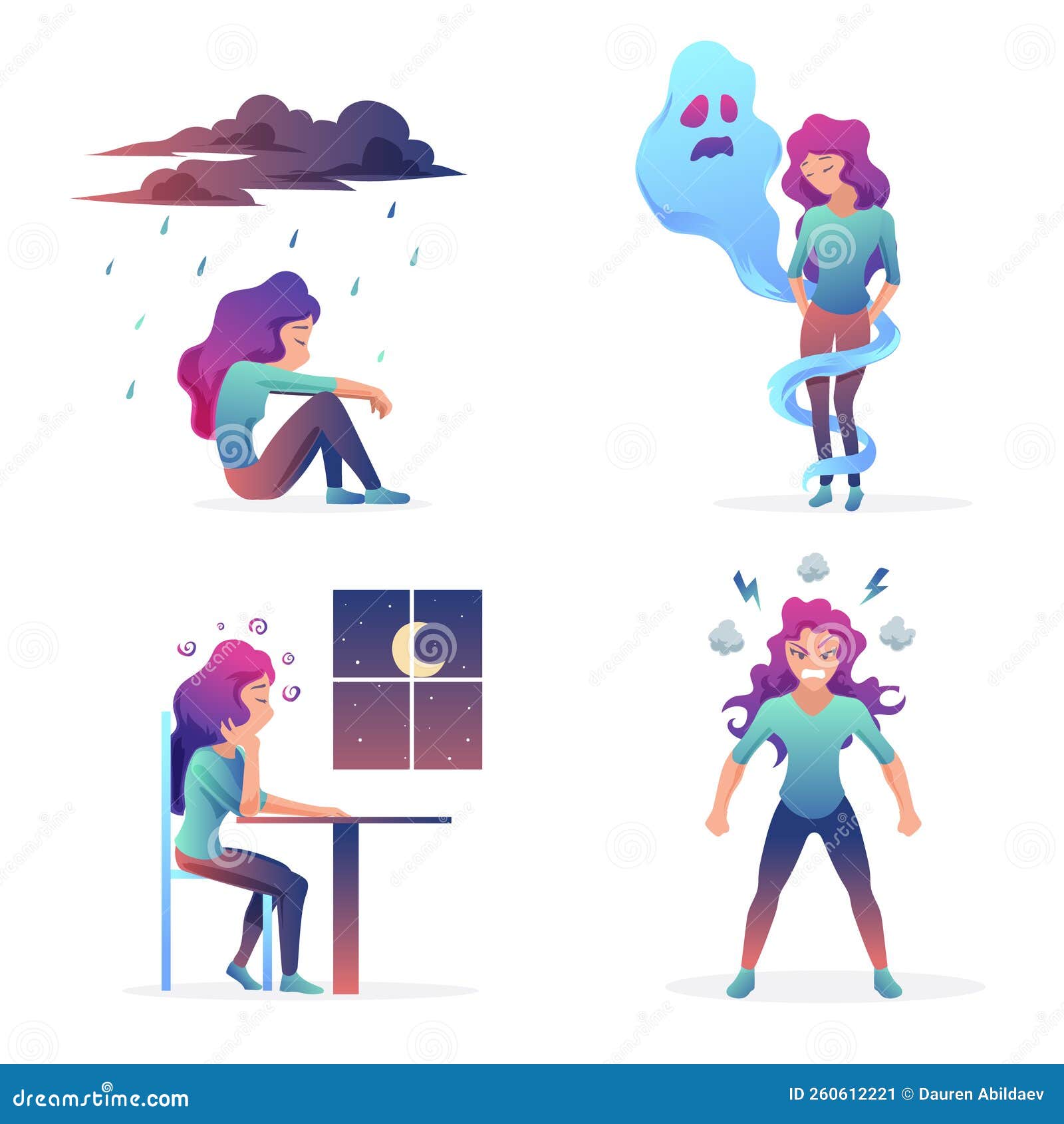 Gradient People with Mental Health Problems Vector Illustration. Stock ...
