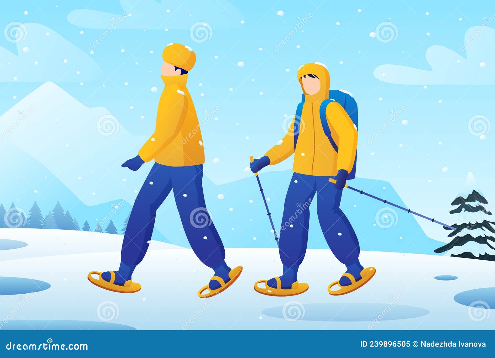 Gradient People Snowshoeing Illustration Vector Illustration. Stock ...