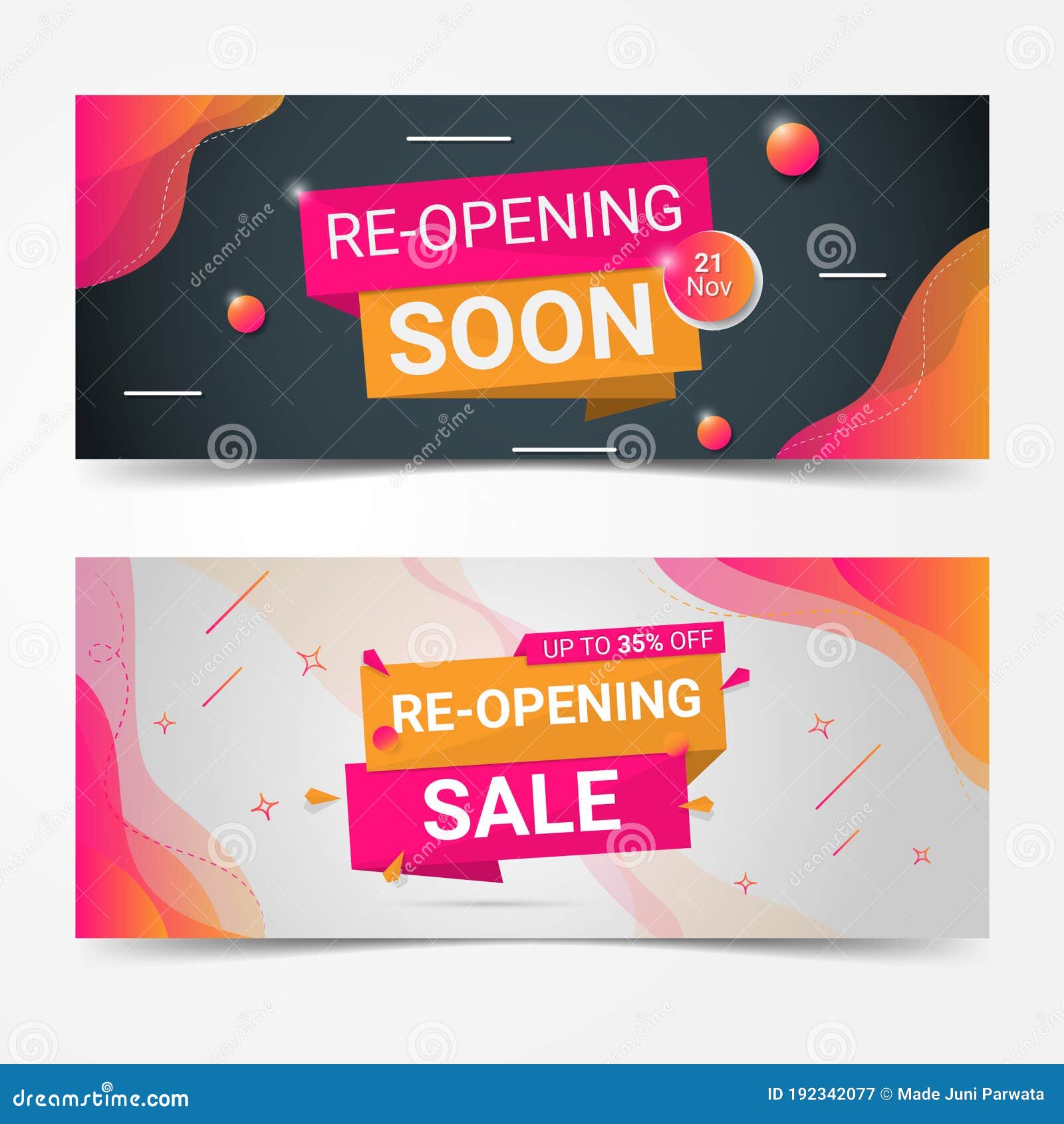 Gradient Pink Orange Re-opening Soon Banner Template Stock Vector ...