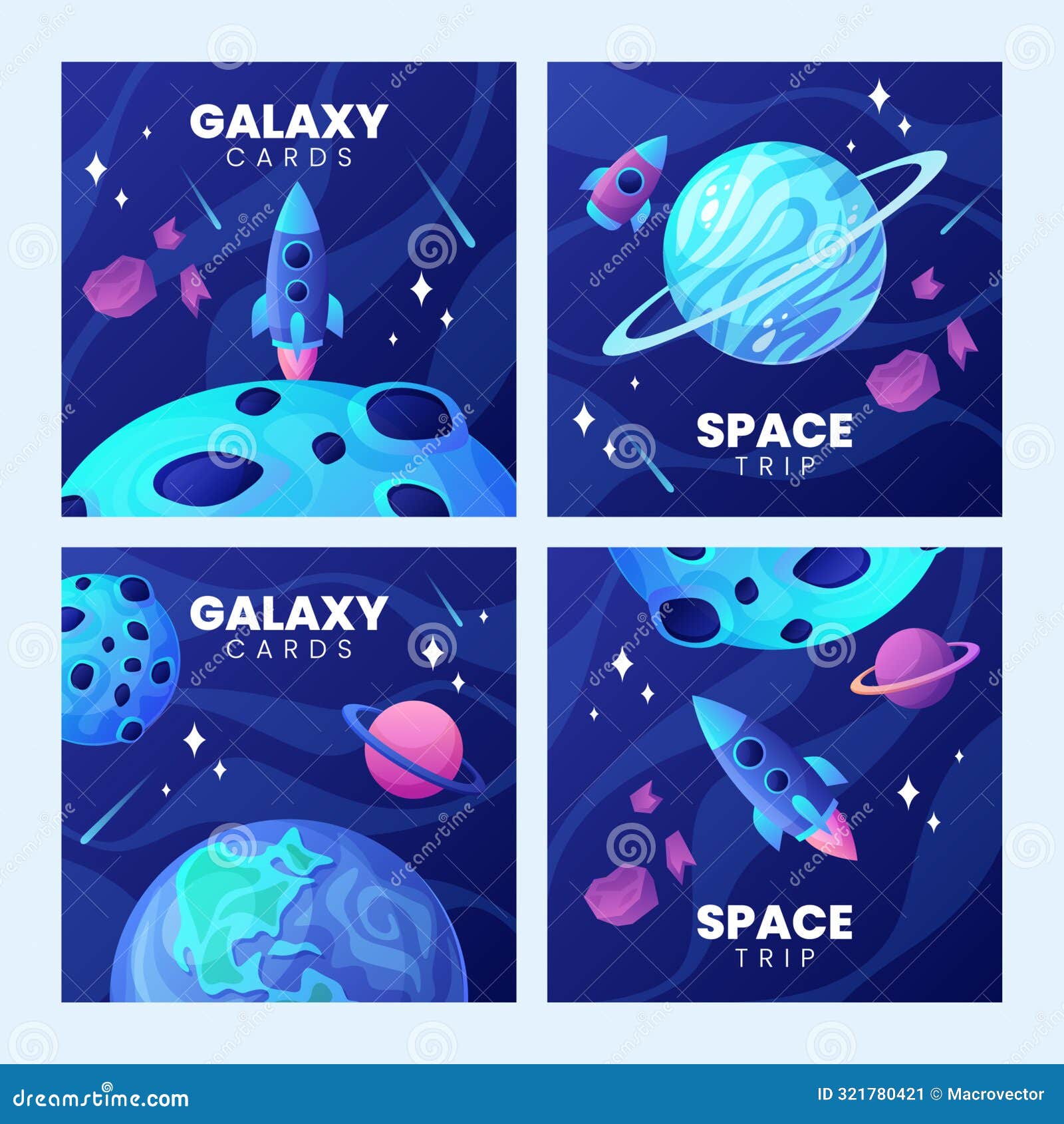 Gradient Planets Square Cards Set Stock Illustration - Illustration of ...