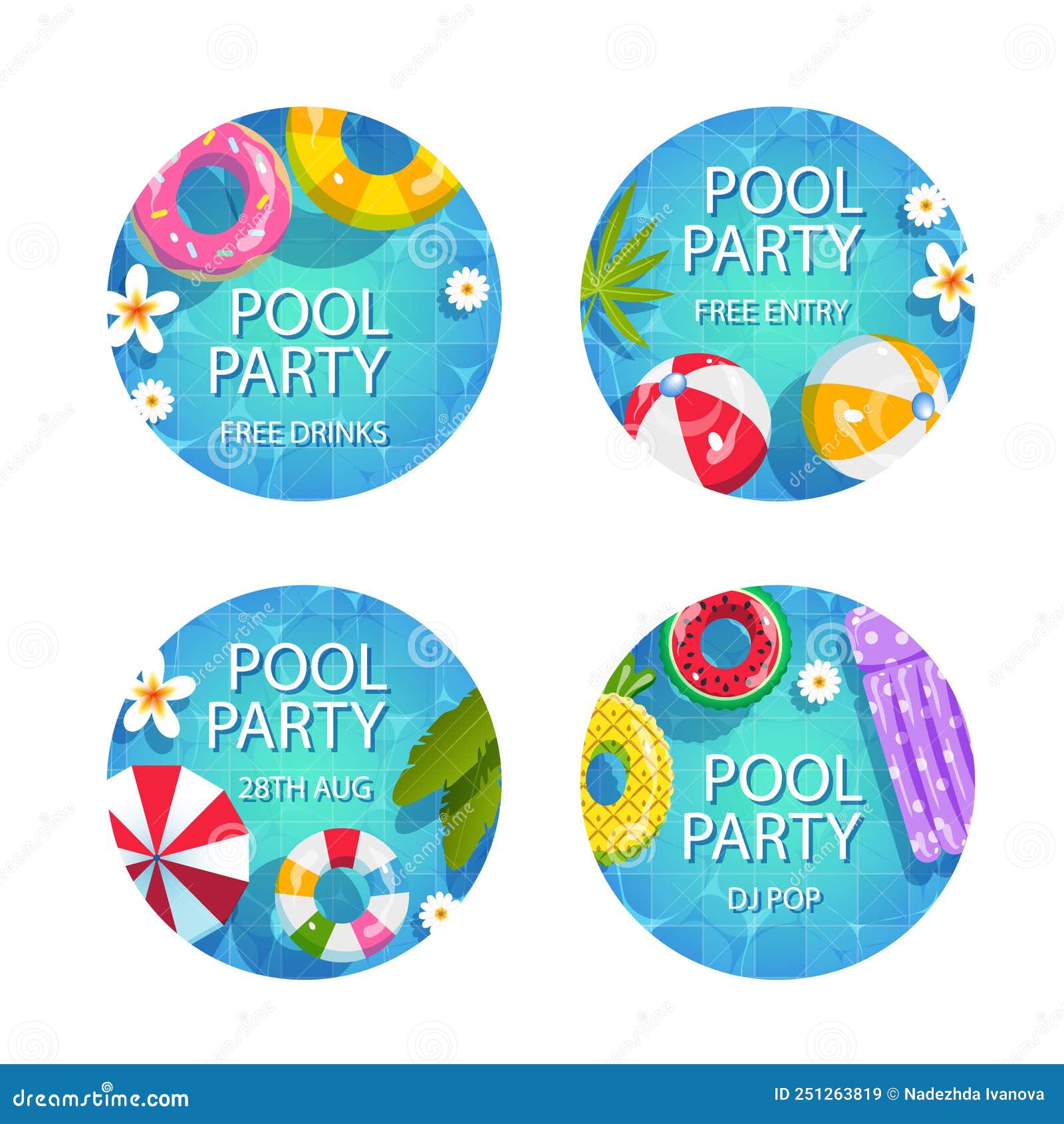 Gradient Pool Party Celebration Labels. Stock Vector - Illustration of ...