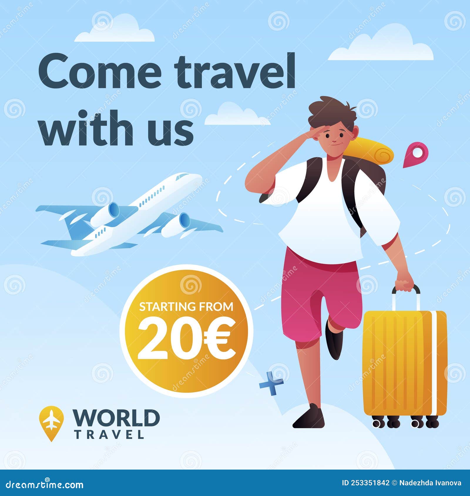 Gradient Posts Set for Travel Agency Vector Illustration. Stock Vector ...