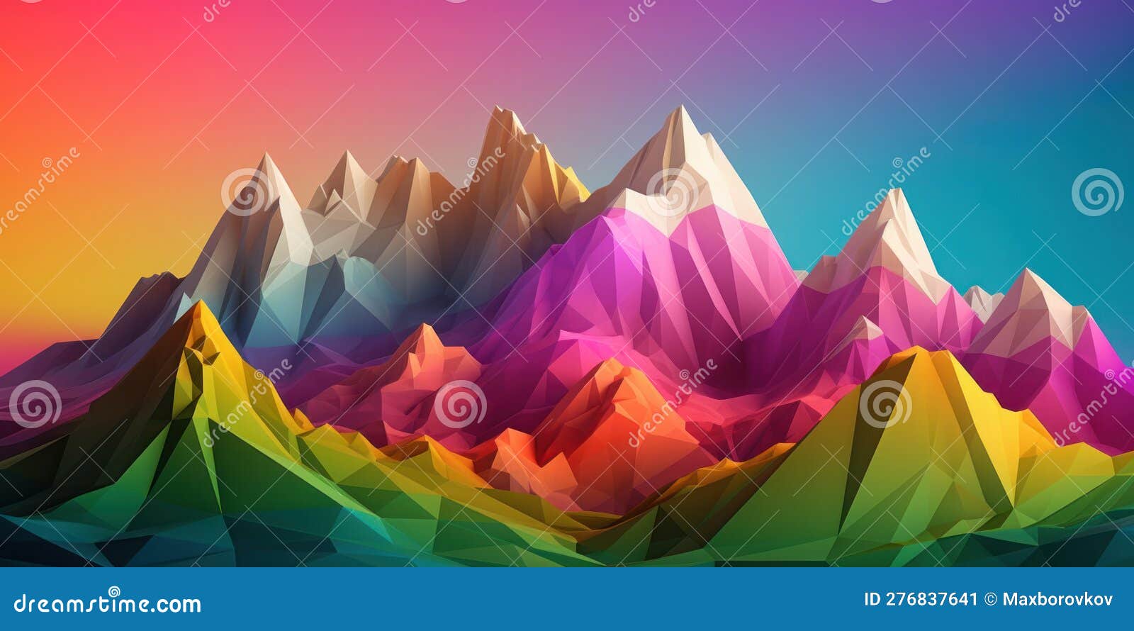 Gradient Rainbow Colored Topographic Grid Terrain with Hills and ...