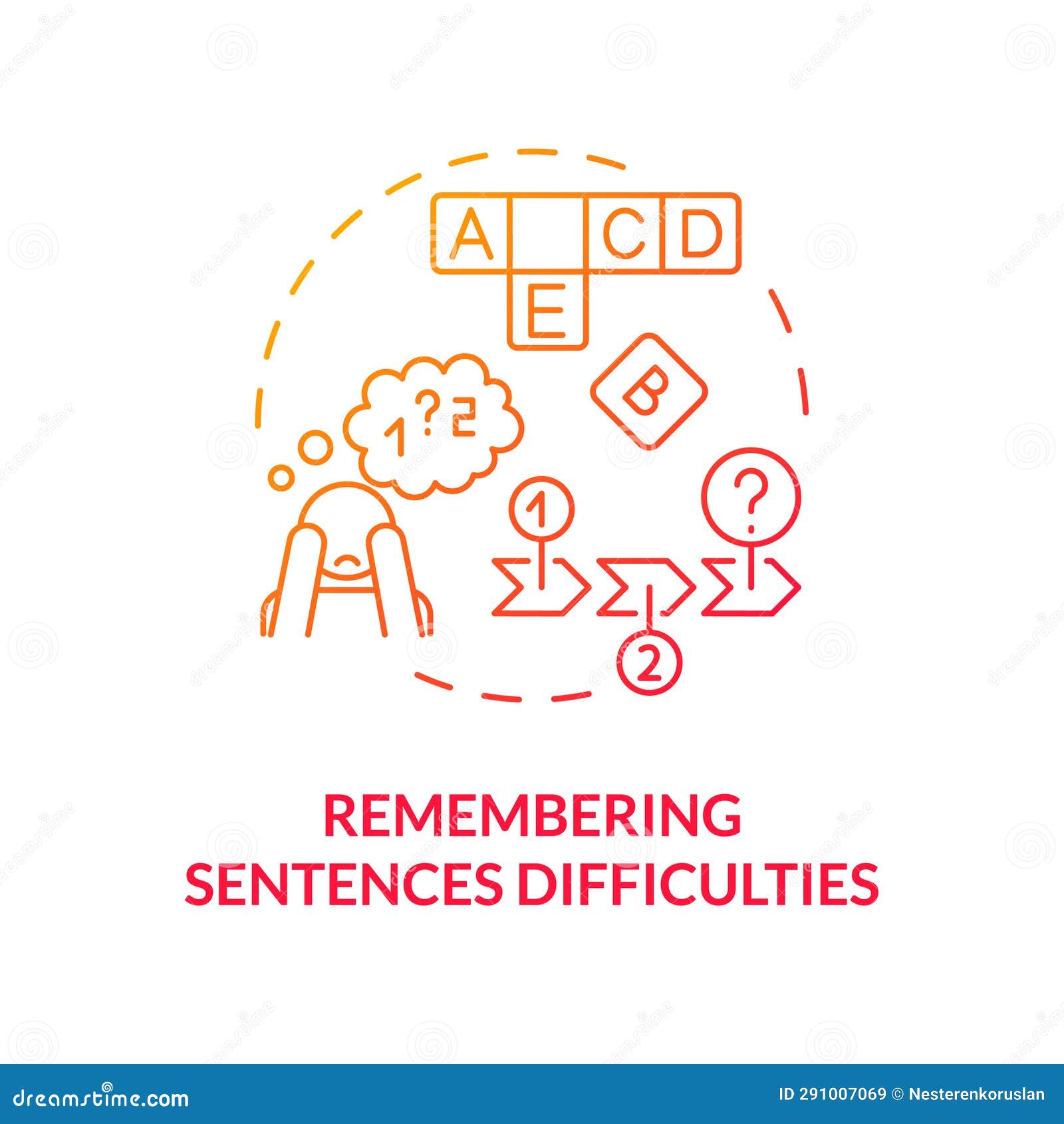 Gradient Red Icon Remembering Sentence Difficulties Concept Stock ...