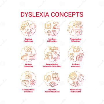 Gradient Red Line Icon Set for Dyslexia Stock Vector - Illustration of ...