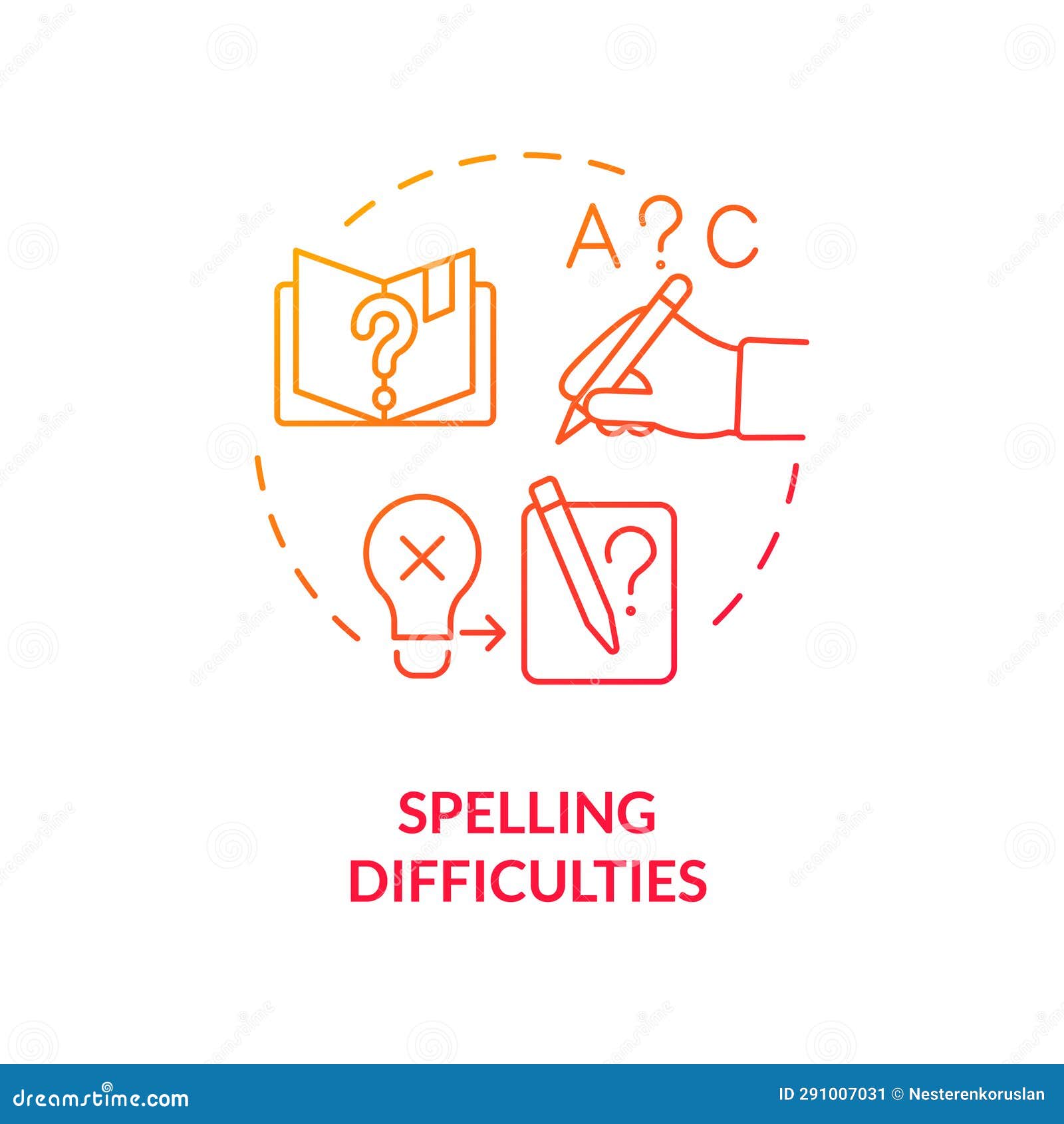 Gradient Red Line Icon Spelling Difficulties Concept Stock Vector ...