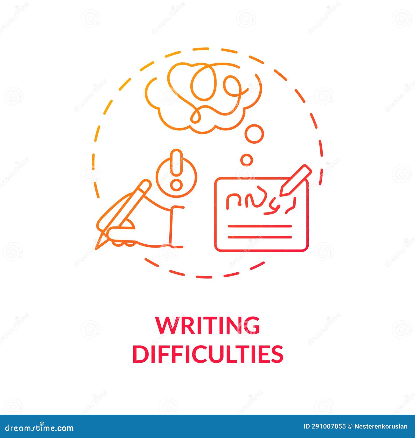 Gradient Red Line Icon Writing Difficulties Concept Stock Vector ...
