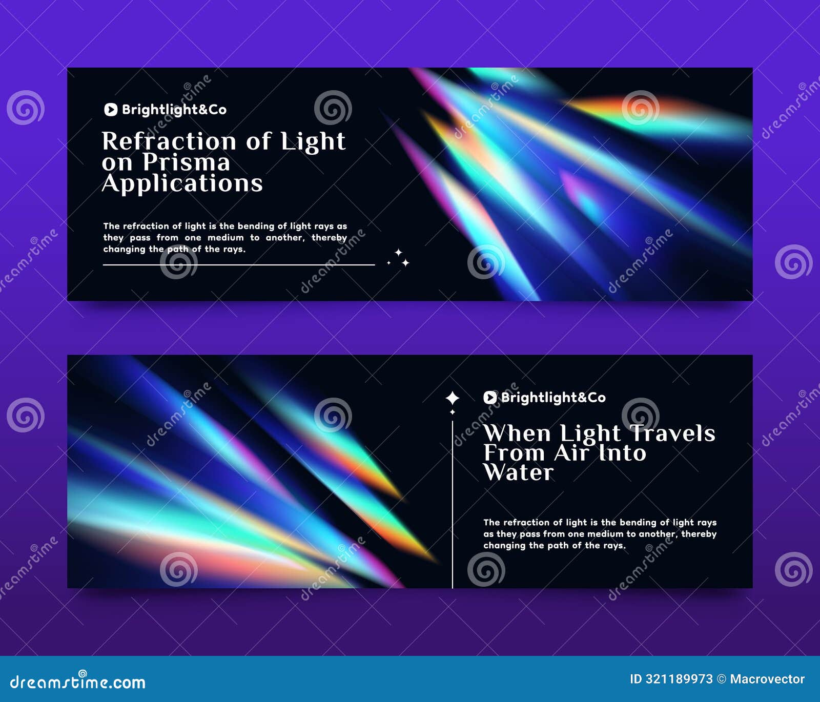 Gradient Refraction of Light Horizontal Banner Set Stock Illustration ...