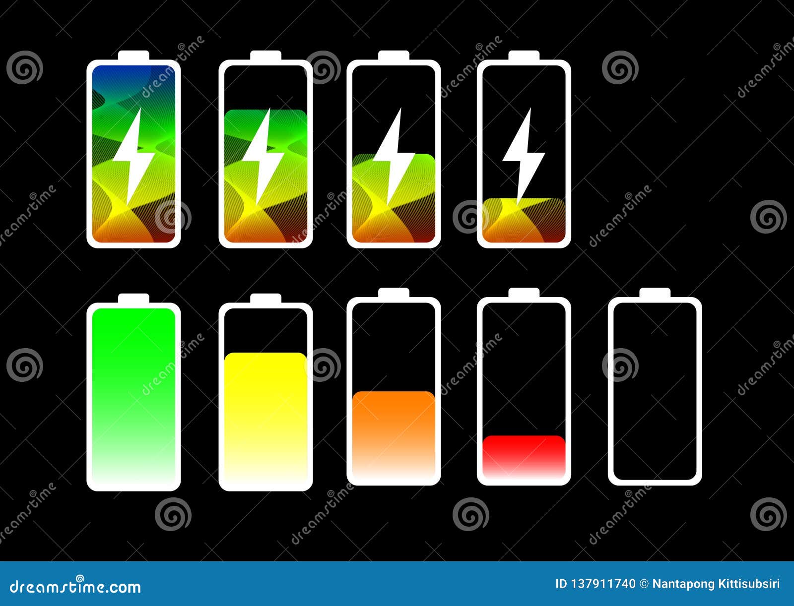 Gradient Ribbon Charging Mobile Phone Battery Status Flat Icon Stock ...