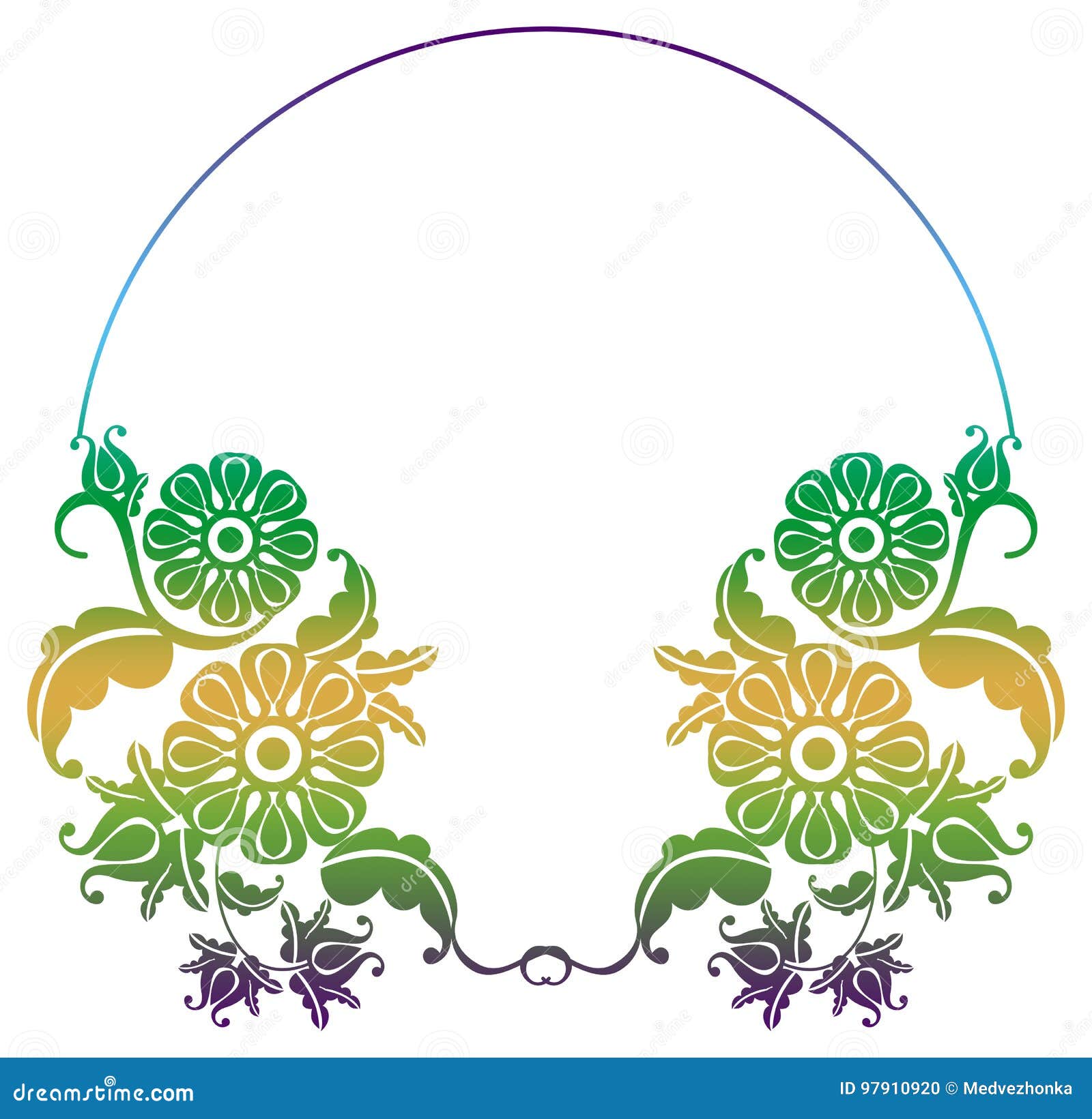 Gradient Round Frame with Flowers Stock Illustration - Illustration of ...