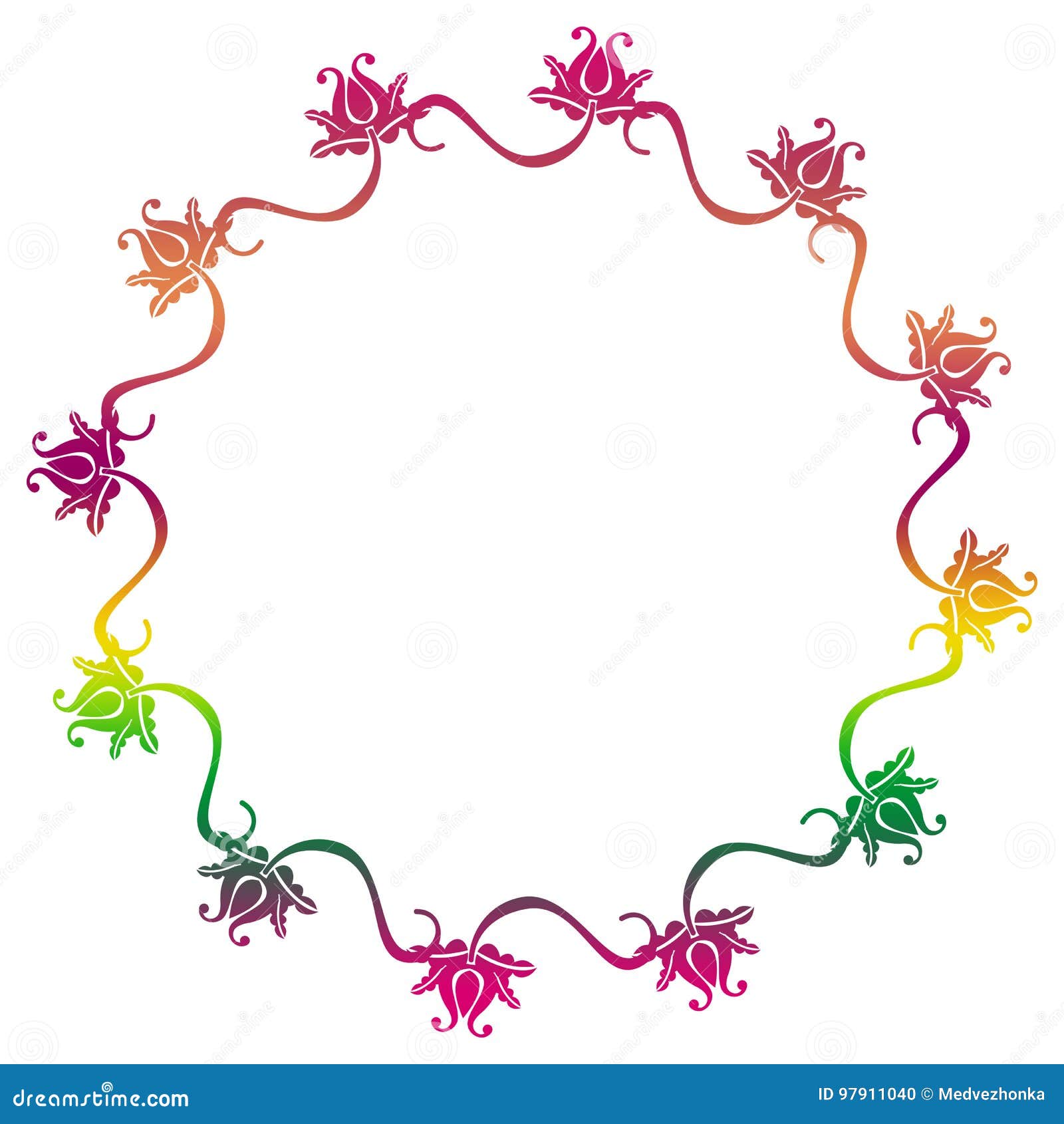 Gradient Round Frame with Flowers Stock Illustration - Illustration of ...