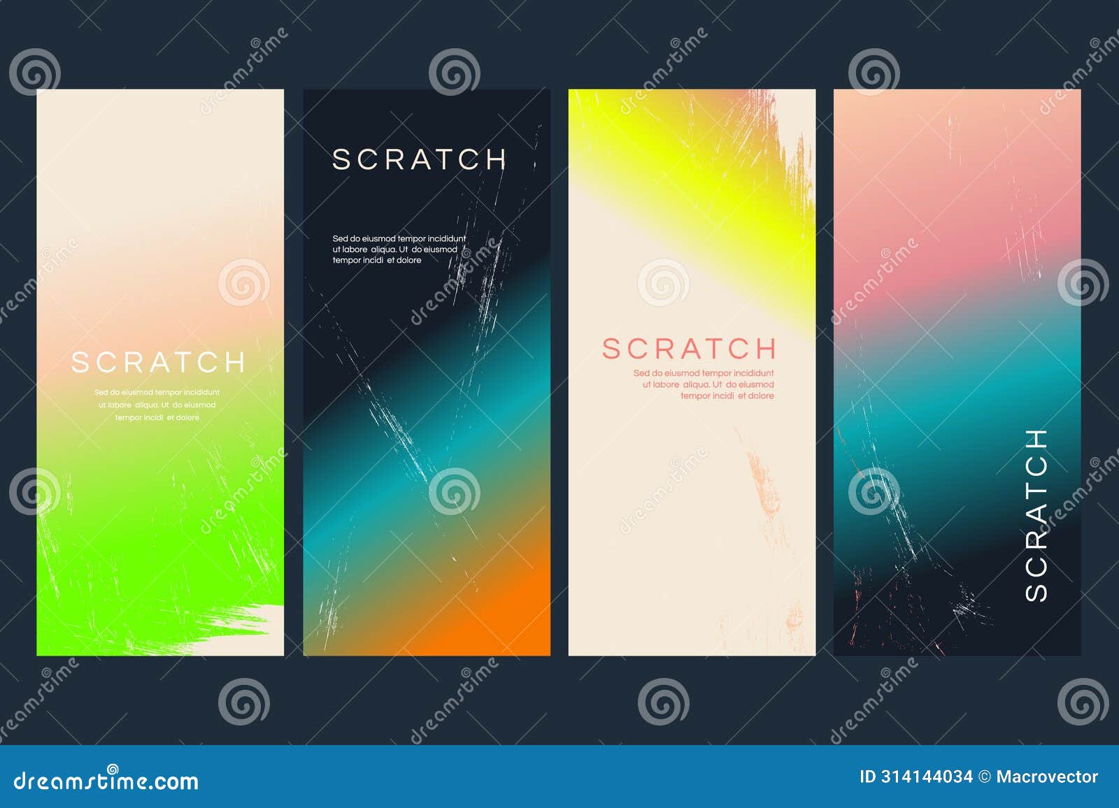 Gradient Scratch Effect Design Card Set Stock Illustration ...