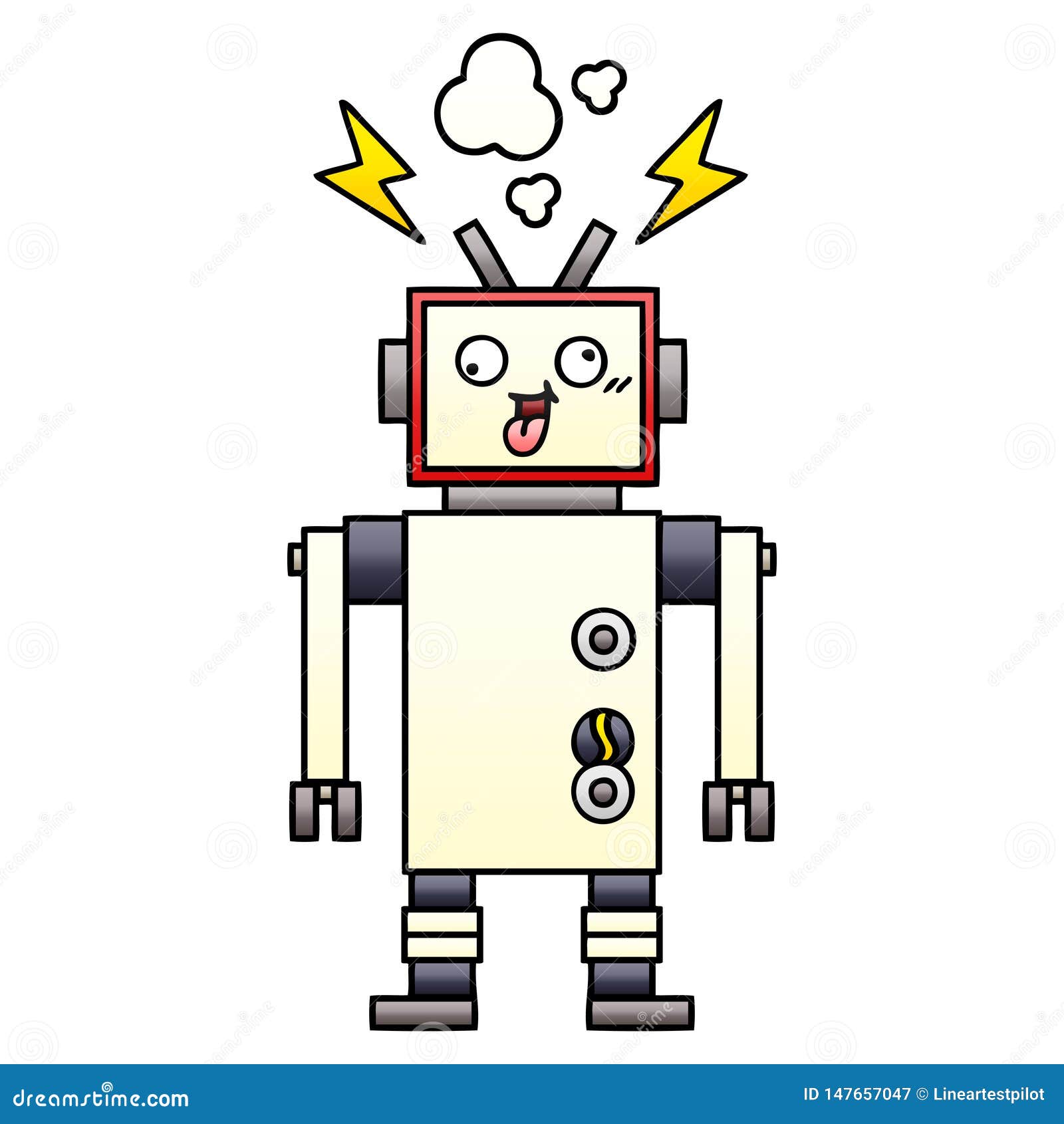 Gradient Shaded Cartoon Crazy Broken Robot Stock Vector - Illustration ...