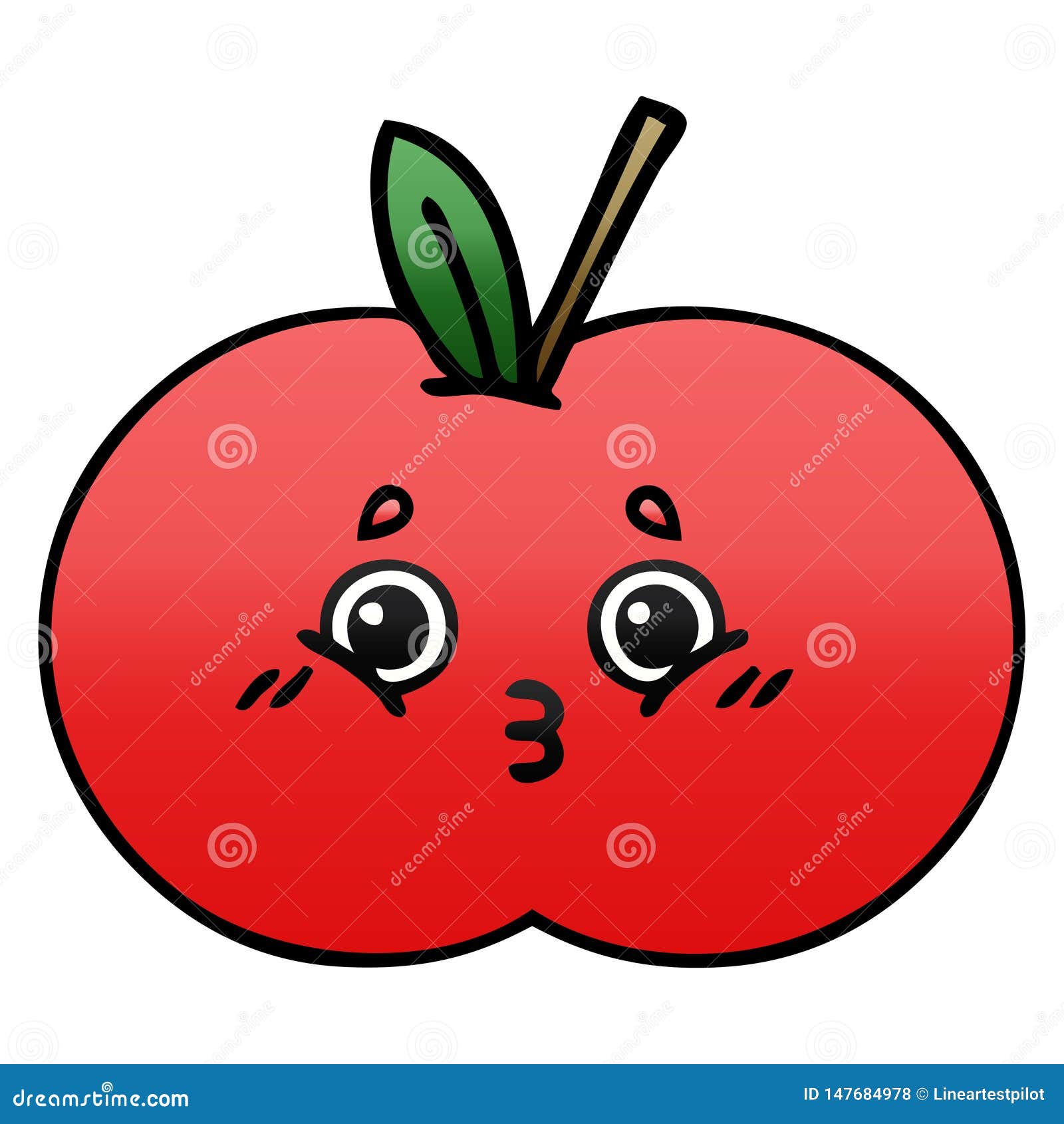 Cartoon Red Apple Food Fruit Face Cute Illustration Retro Freehand Free ...
