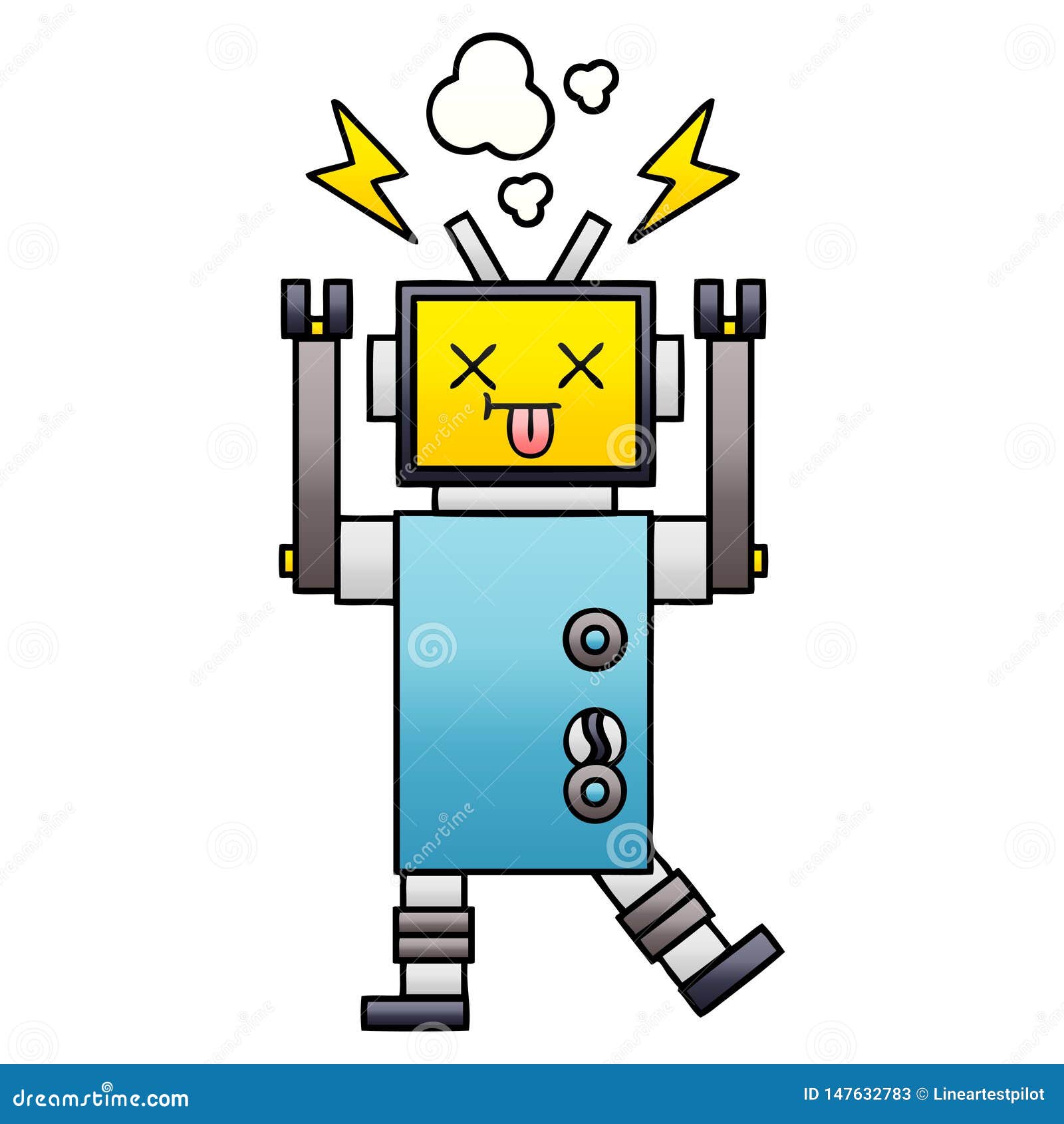 Gradient Shaded Cartoon Robot Malfunction Stock Vector - Illustration ...