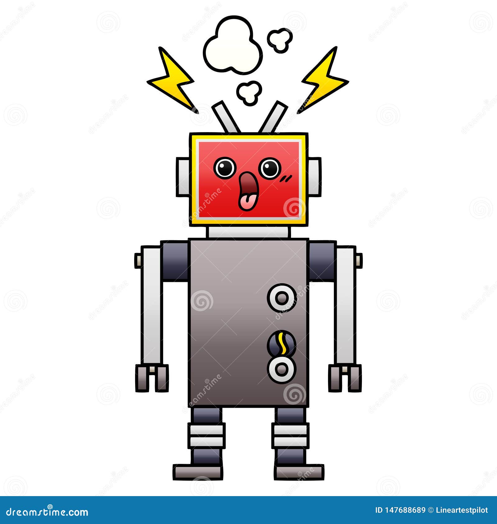 Gradient Shaded Cartoon Robot Malfunction Stock Vector - Illustration ...