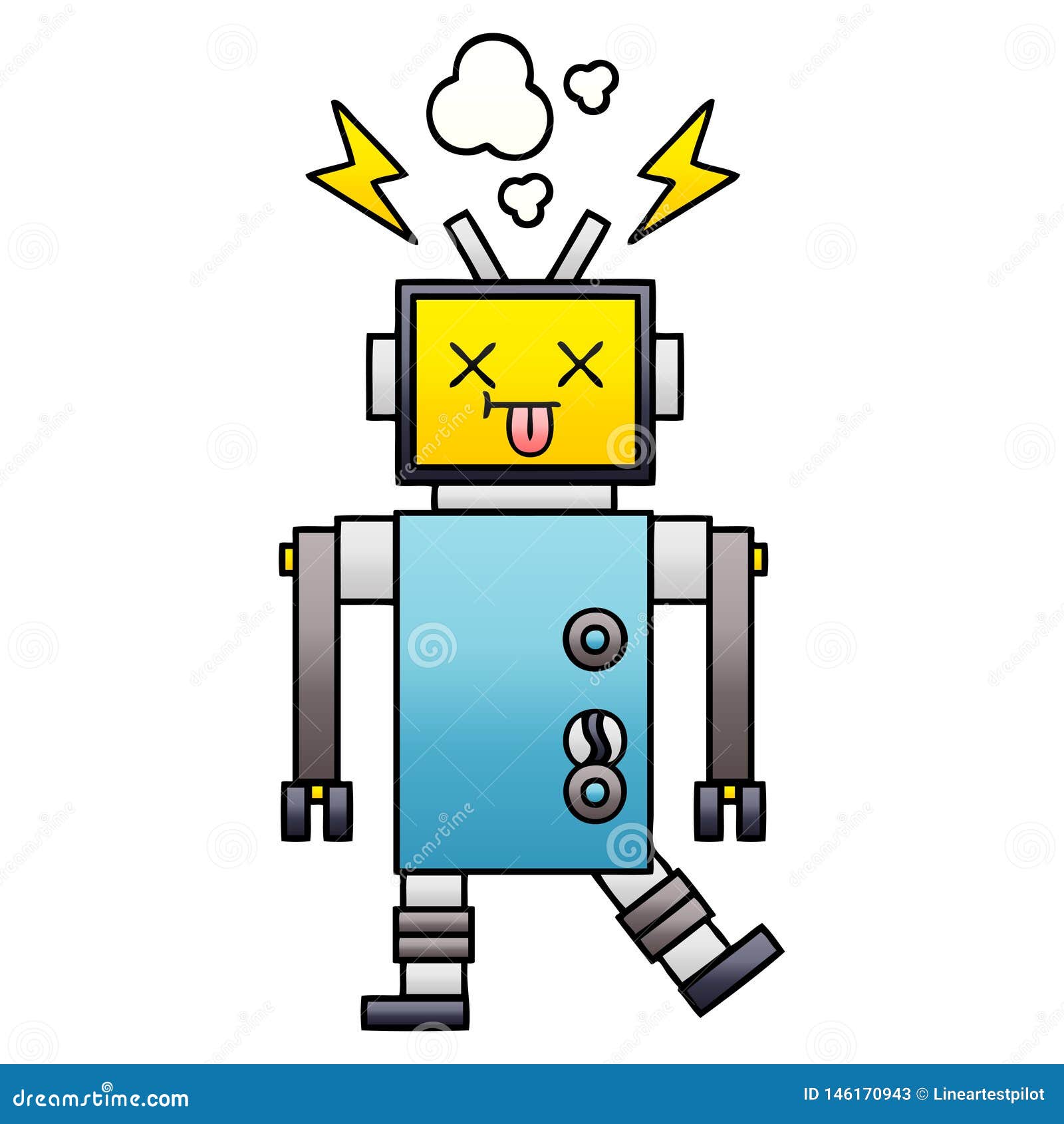 Gradient Shaded Cartoon of a Robot Malfunction Stock Vector ...