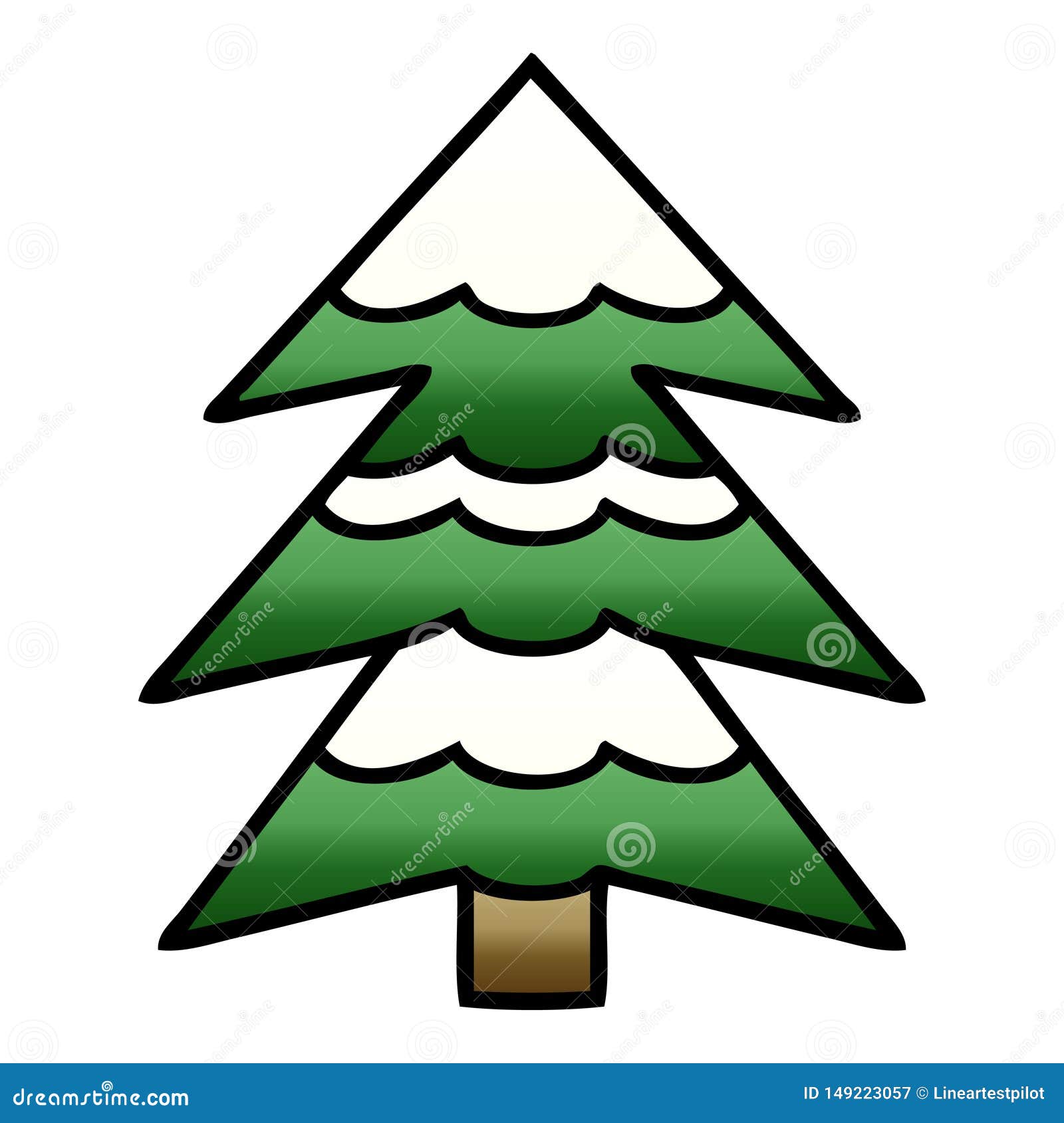 Gradient Shaded Cartoon Snow Covered Tree Stock Vector - Illustration ...