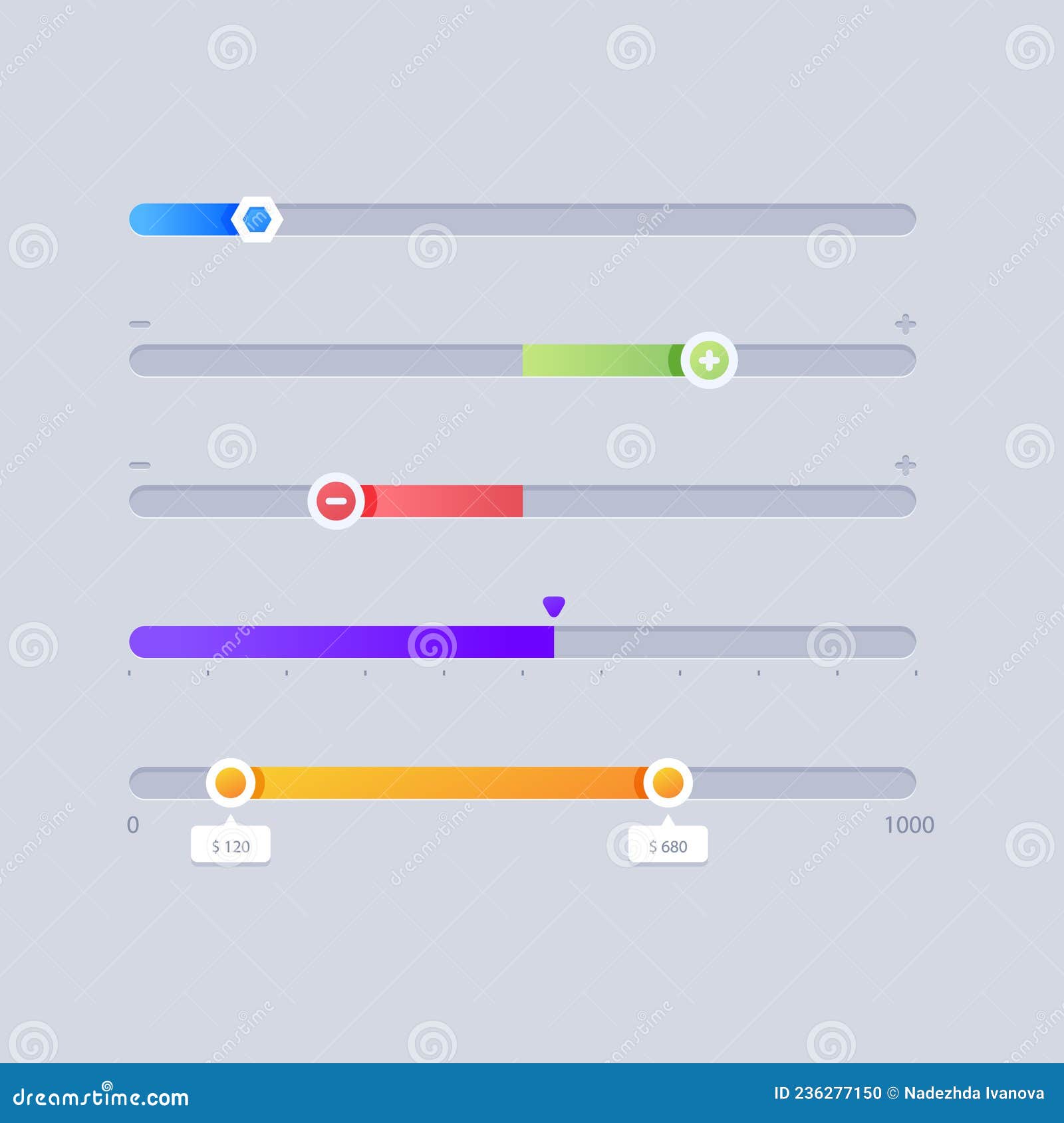 Gradient Sliders Set Vector Illustration. Stock Vector - Illustration ...