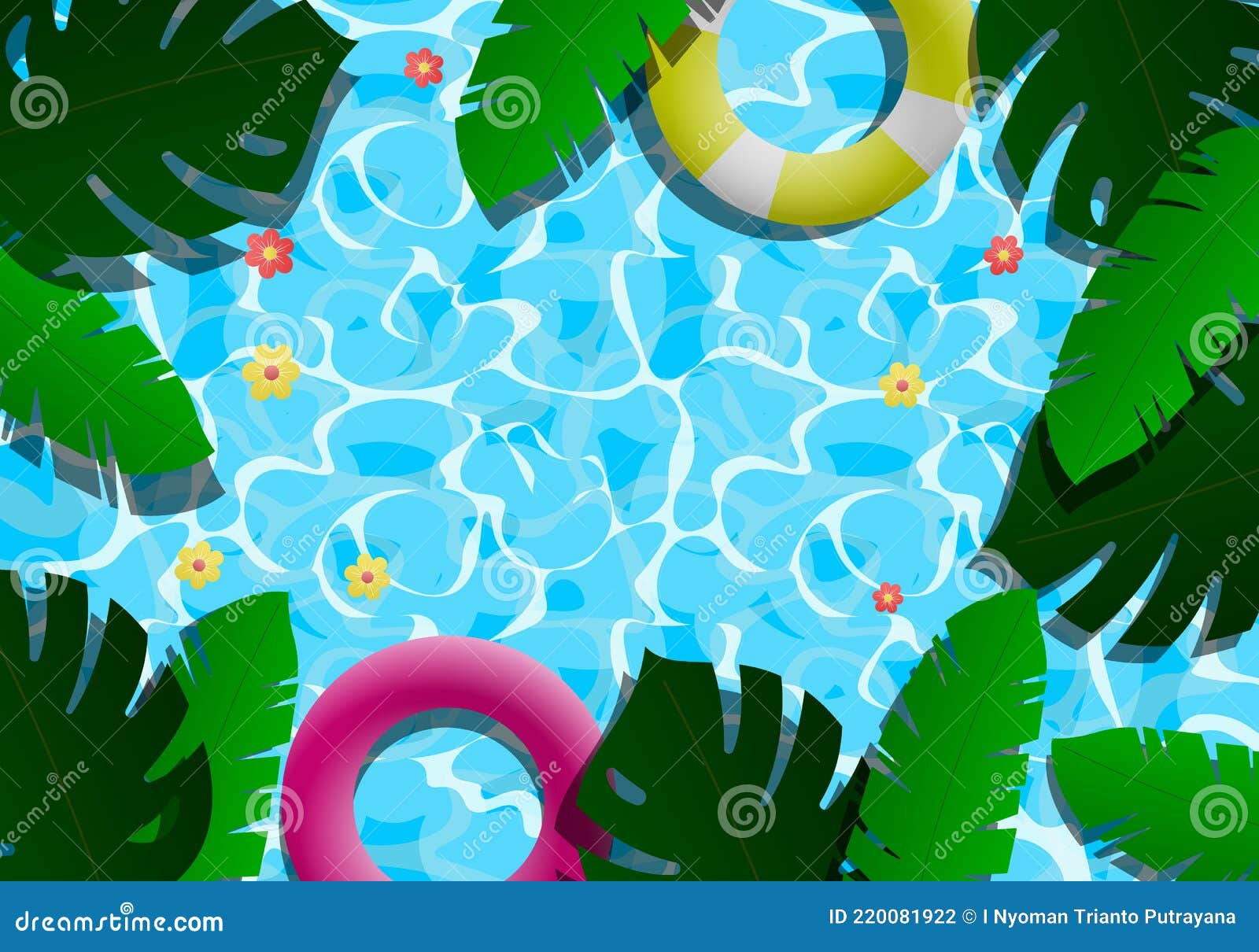 Gradient Summer Background with Pool an Leaves. Vector Illustration ...