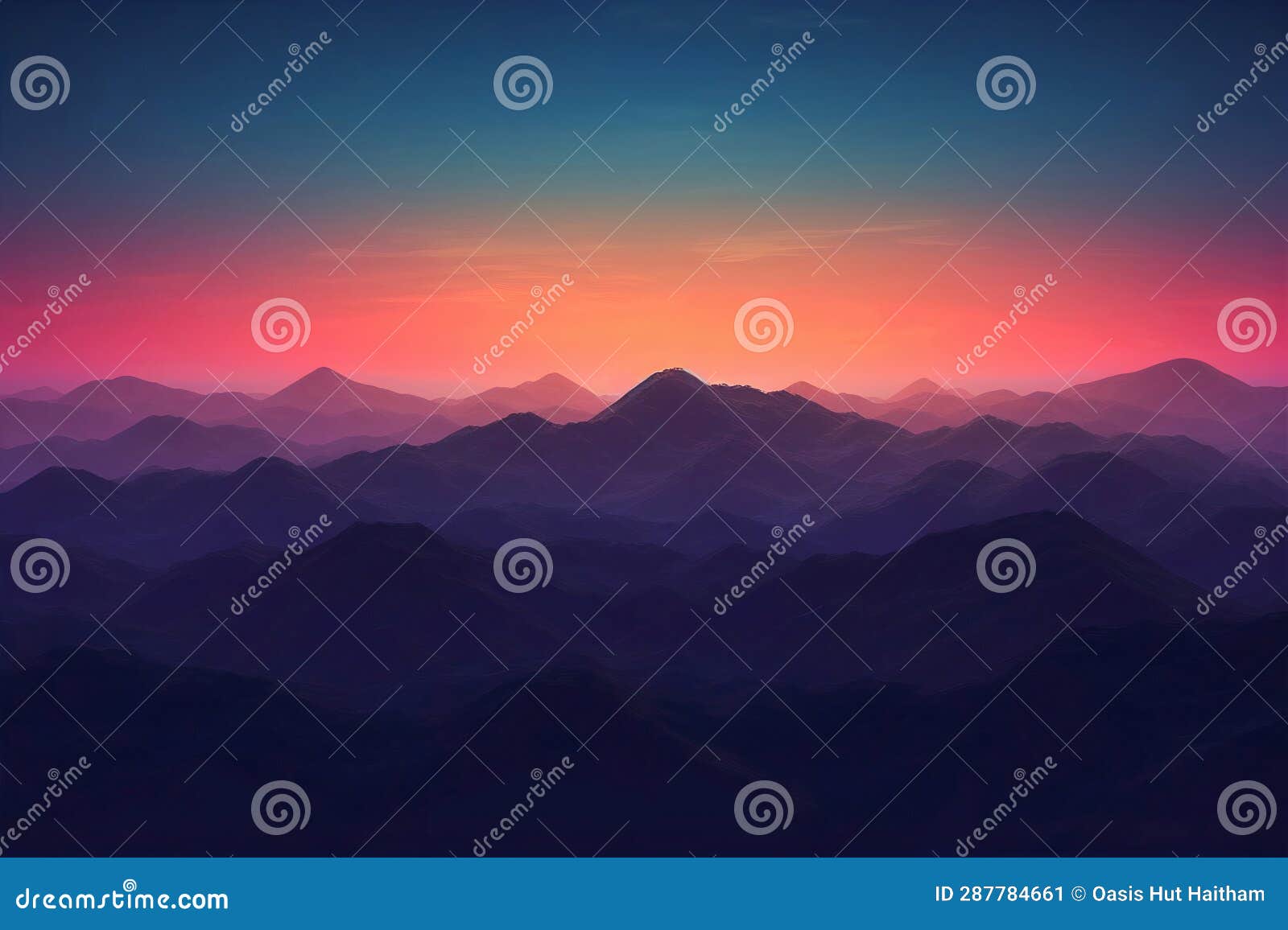 Gradient Sunset in Gentle Blue-orange Tones among Mountains and Pine ...