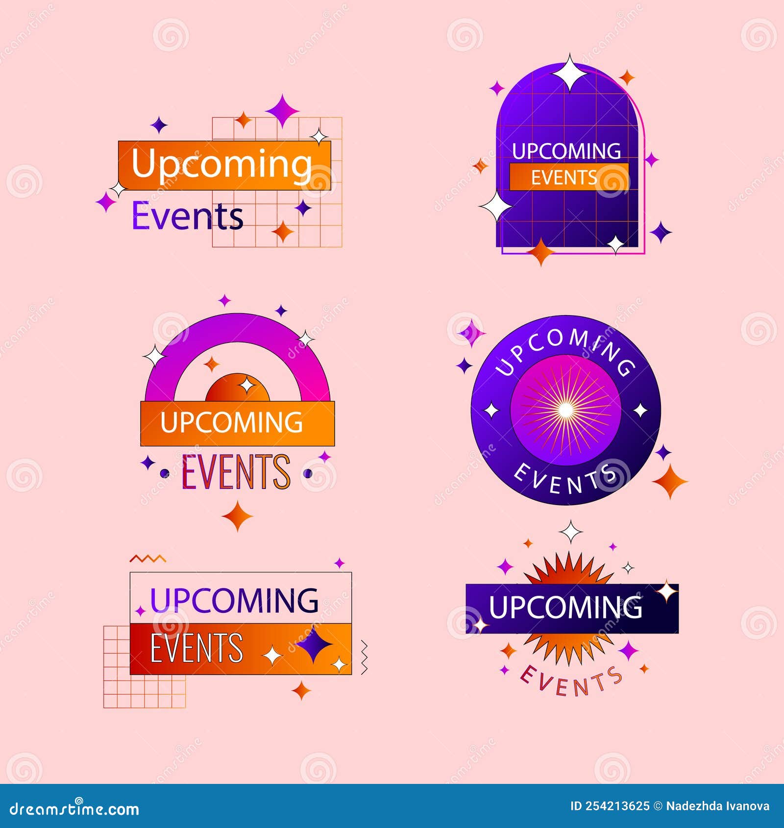 Gradient Upcoming Events Badges Set Vector Illustration Stock Vector ...