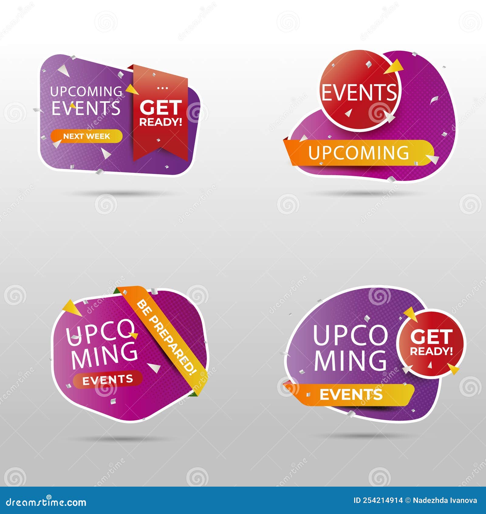 Gradient Upcoming Events Badges Set Vector Illustration Stock Vector ...