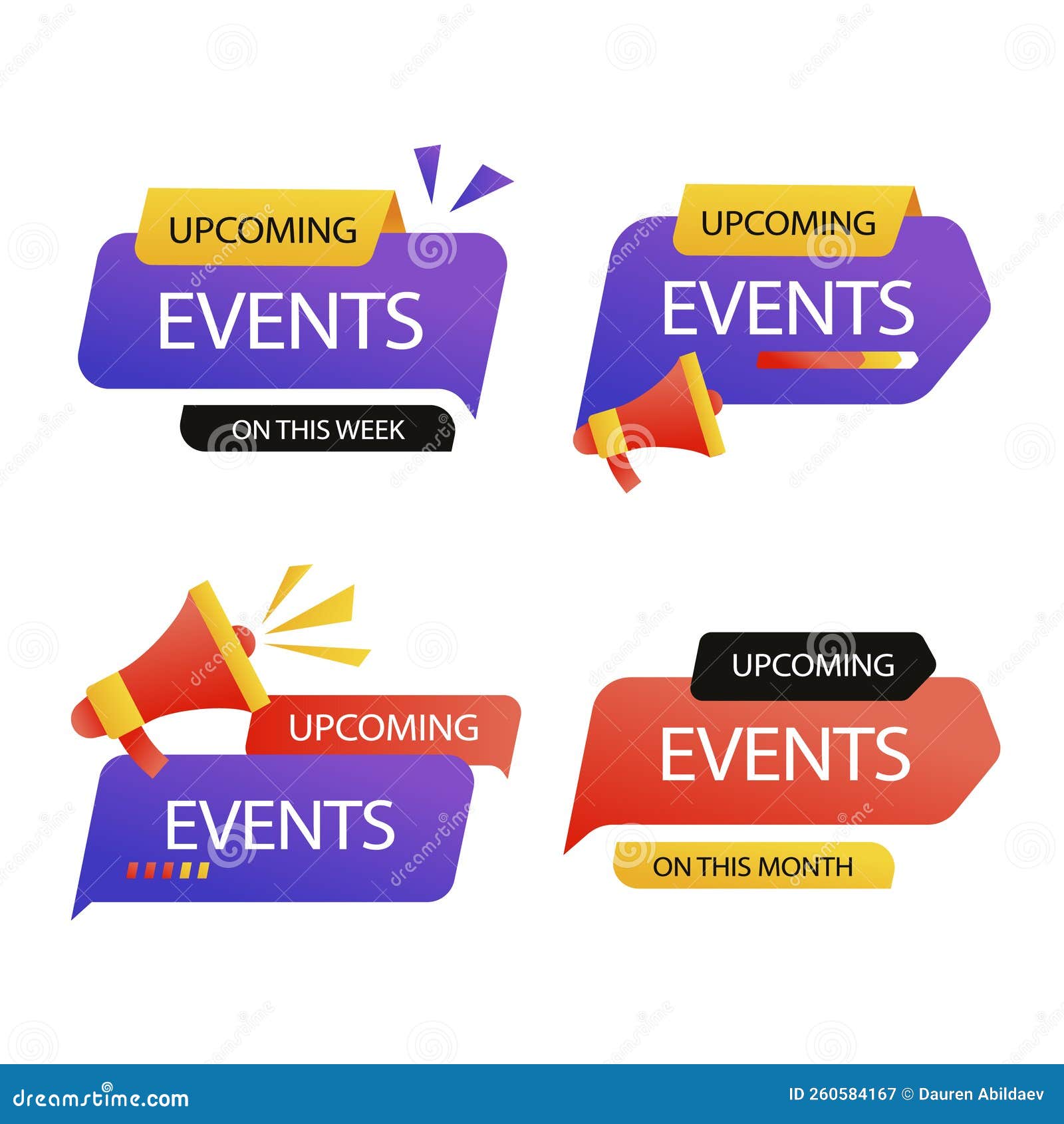 Gradient Upcoming Events Label Set Vector Illustration. Stock Vector ...