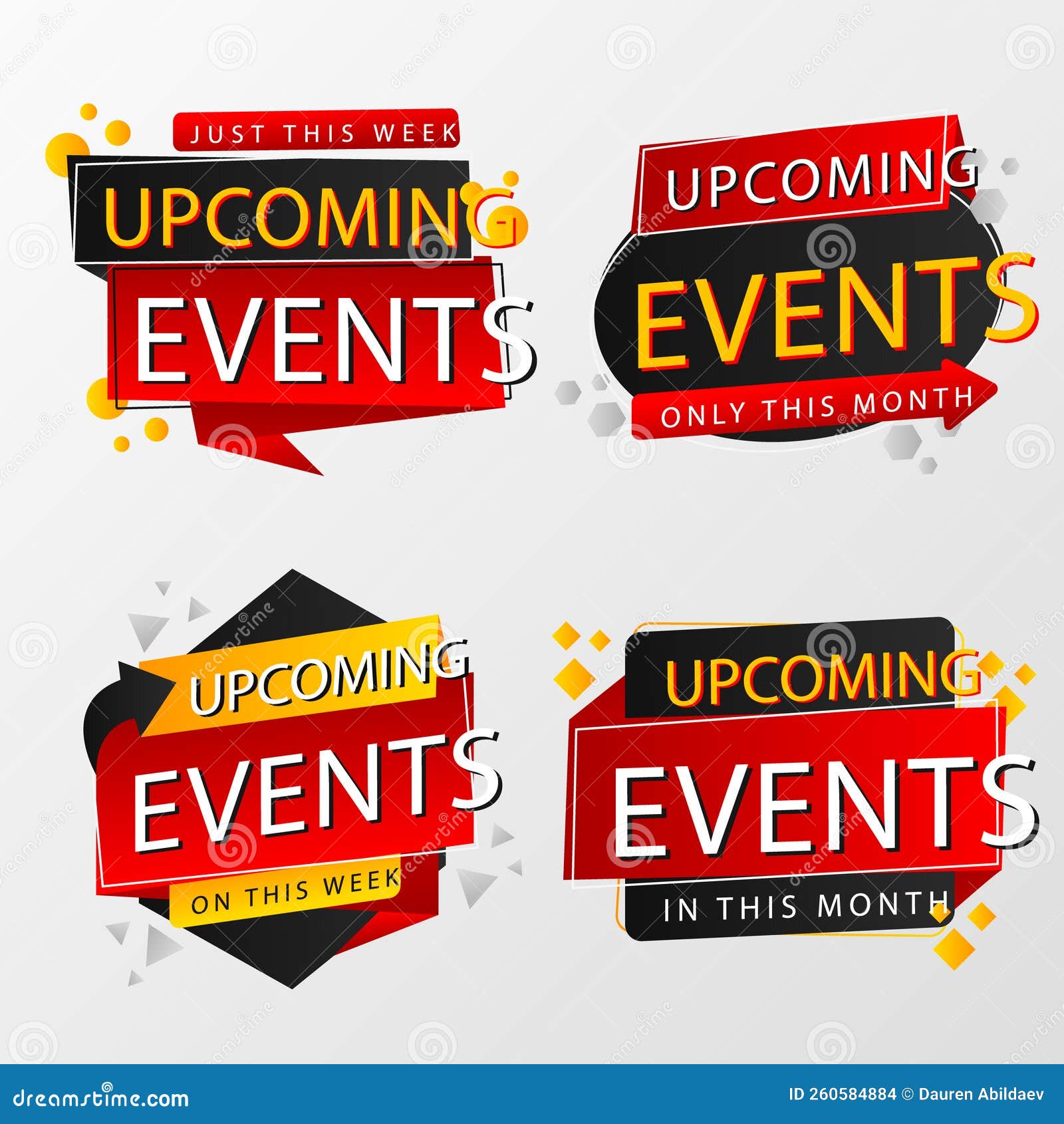 Gradient Upcoming Events Label Set Vector Illustration. Stock Vector ...