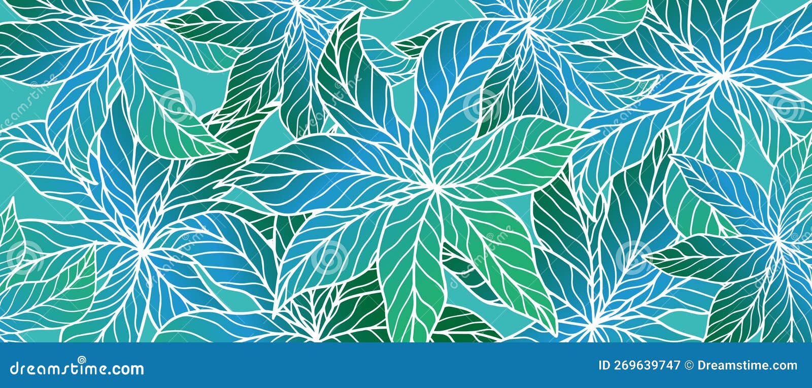 Gradient Vector Botanical Illustration in Green and Blue Colors for ...