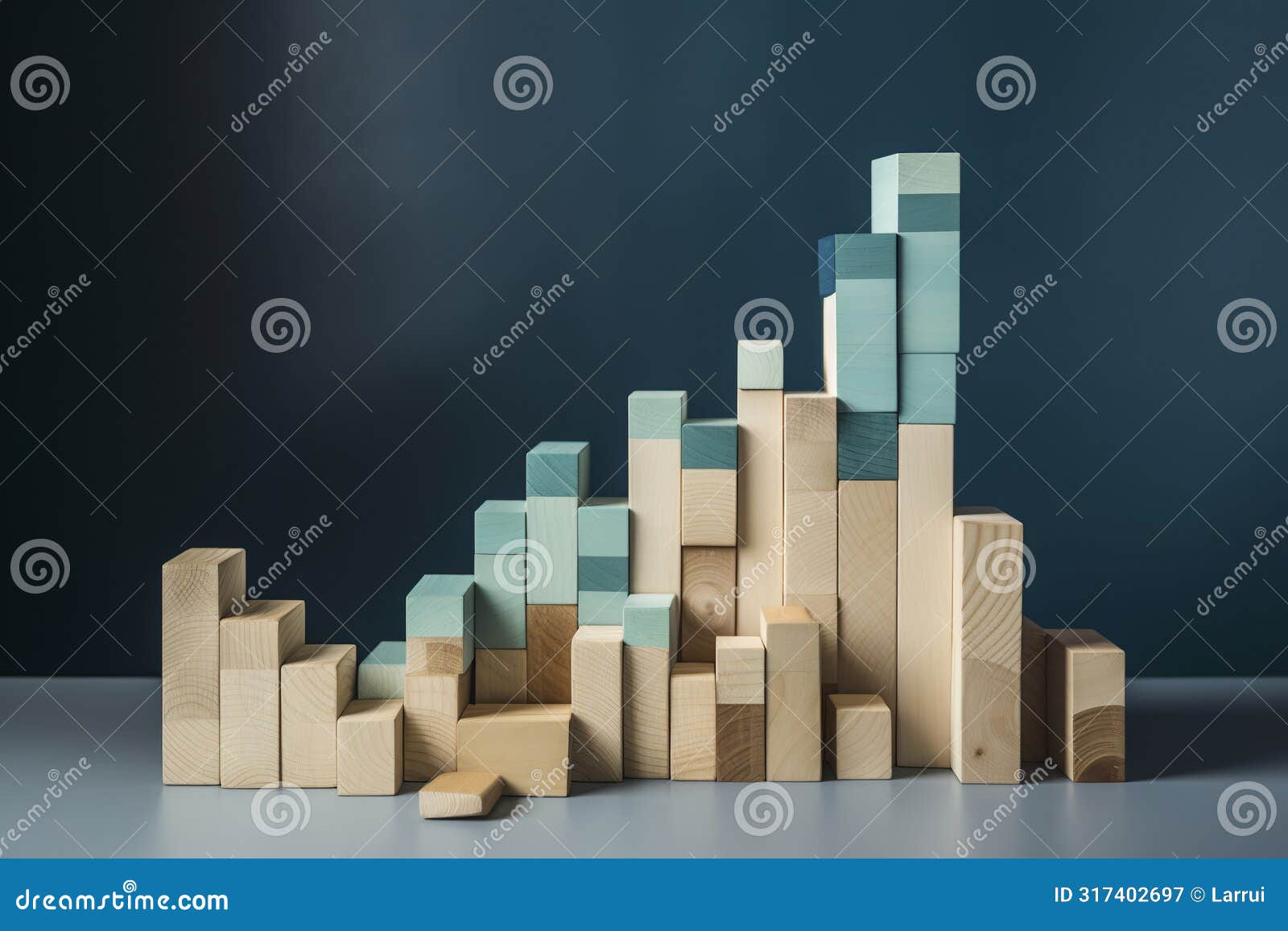 A Gradient of Wooden Blocks in Shades of Blue and Natural Wood ...