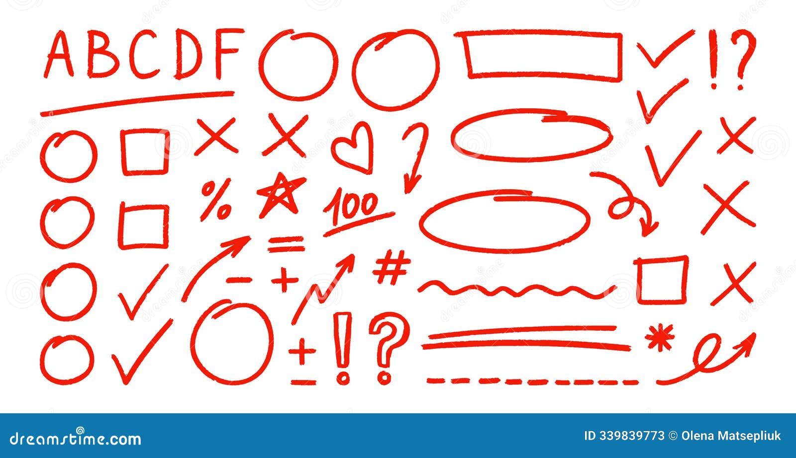 Grading Doodle Set, Hand Drawn Elements. Red Grades Simple Elements ...