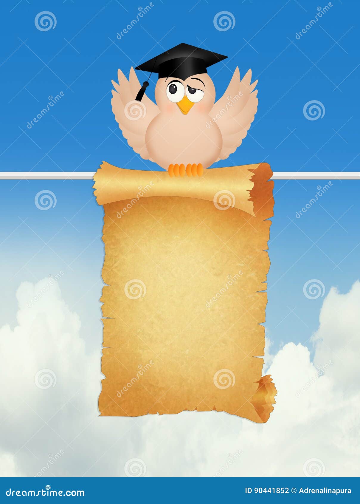 Graduate Bird with Parchment Stock Illustration - Illustration of ...