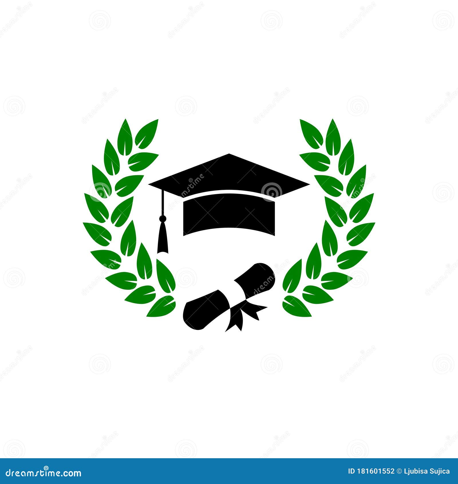 Graduate Cap Logo with Laurel Wreath Isolated on White Background Stock ... Graduate Cap Logo with Laurel Wreath Isolated on White Background Stock ...