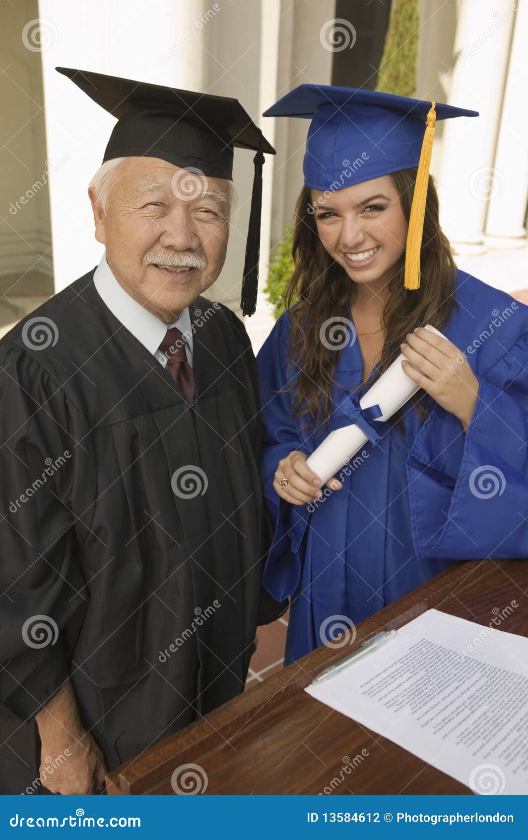 Graduate and Dean at Podium Outside Stock Photo - Image of blue, young ...