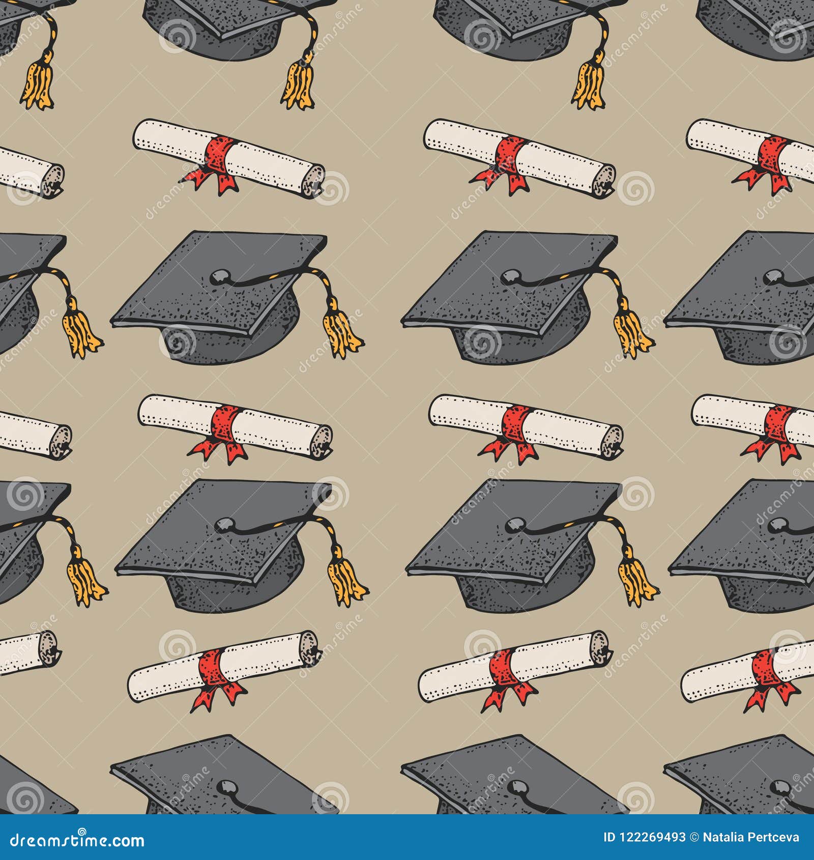 Graduate Doodle Black Hat Seamless Pattern With Diploma, Graduation ... Graduate Doodle Black Hat Seamless Pattern With Diploma, Graduation ...