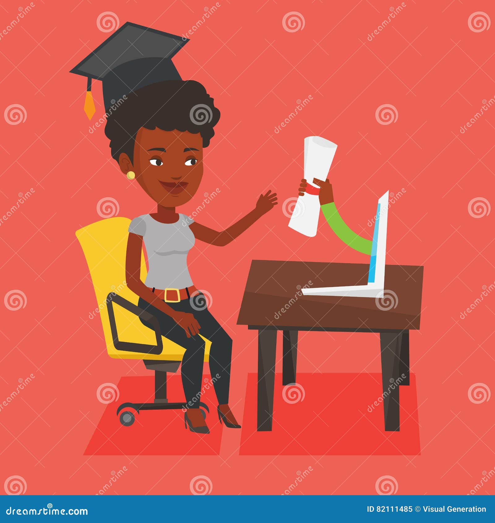 Graduate Getting Diploma from the Computer. Stock Vector - Illustration ...