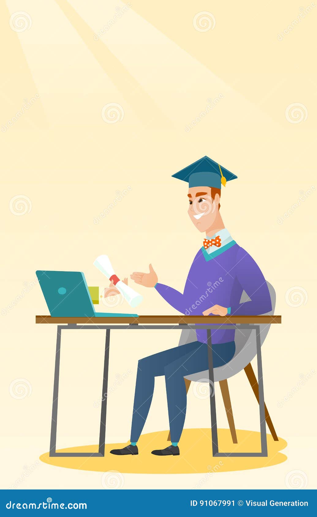 Graduate Getting Diploma from the Computer. Stock Vector - Illustration ...
