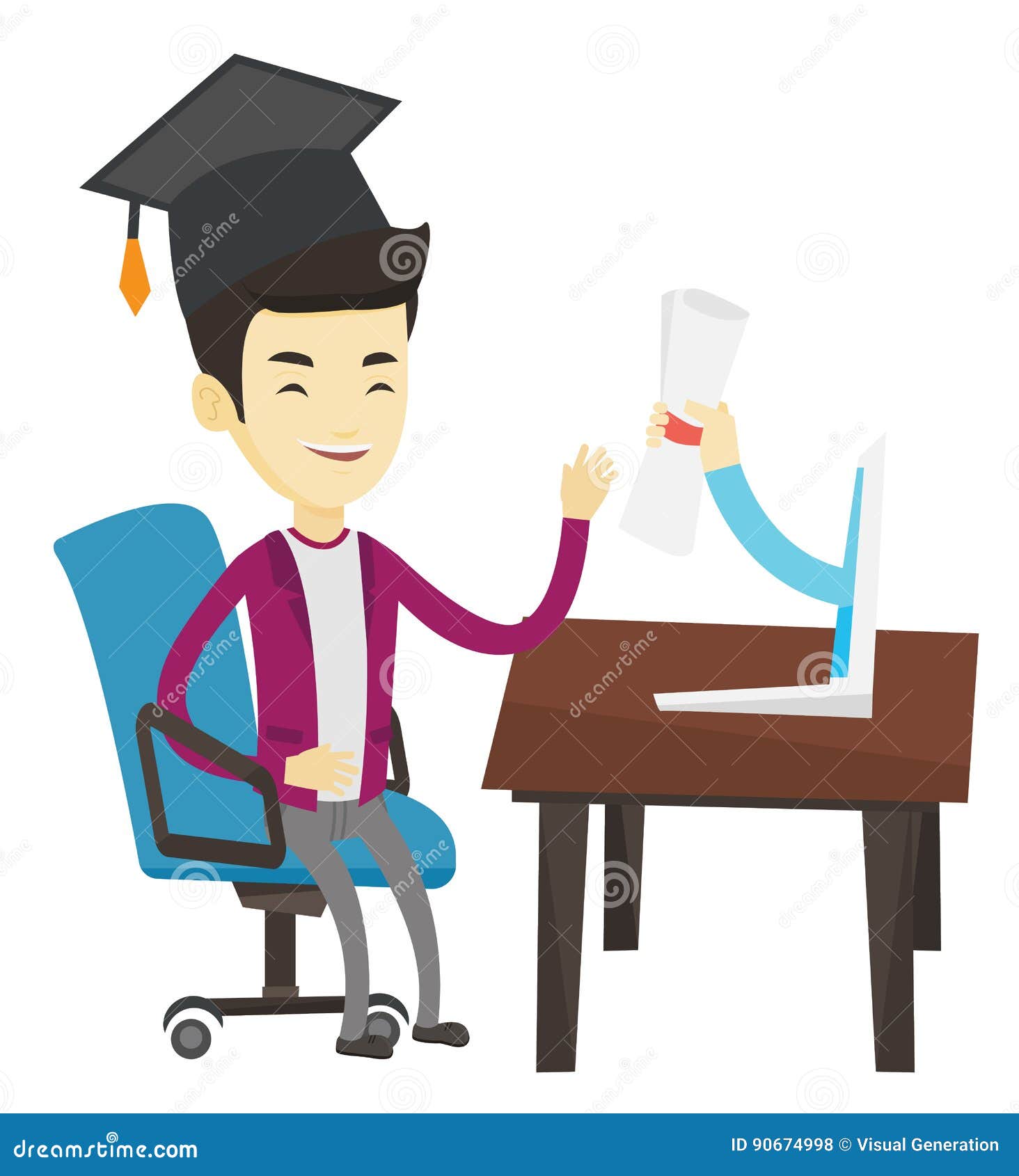 Graduate Getting Diploma from the Computer. Stock Vector - Illustration ...