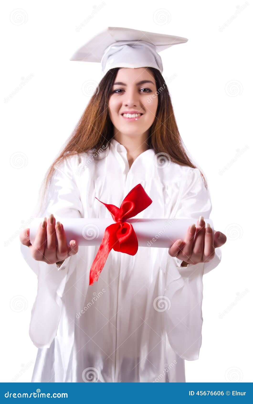 Graduate Girl with Diploma Isolated Stock Photo - Image of ribbon ...