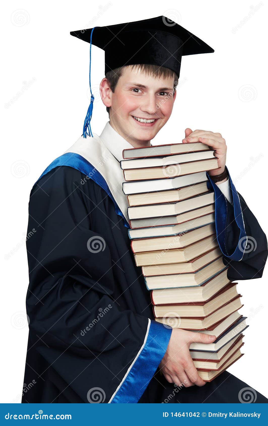 Graduate in Gown with Books Stock Photo - Image of finish, caucasian ...