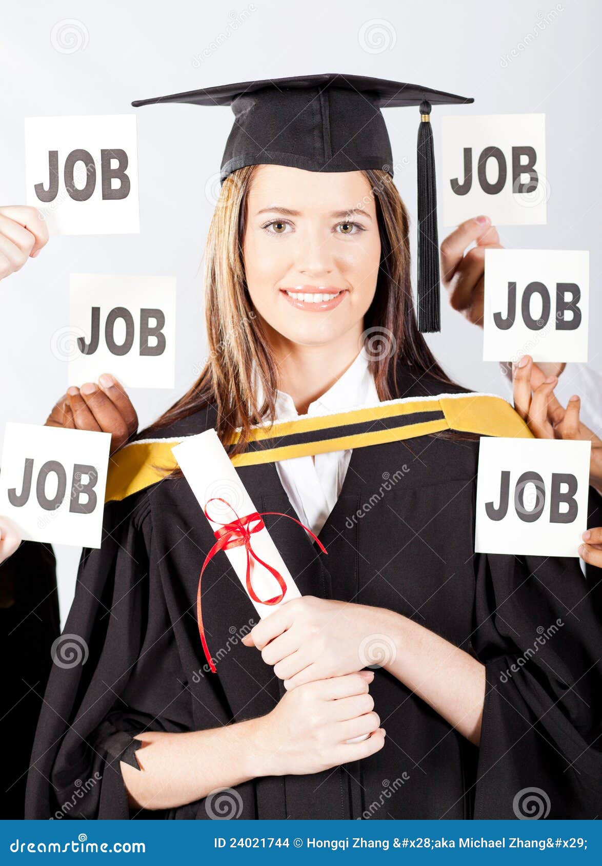 Graduate with job offers stock photo. Image of girl, robe - 24021744