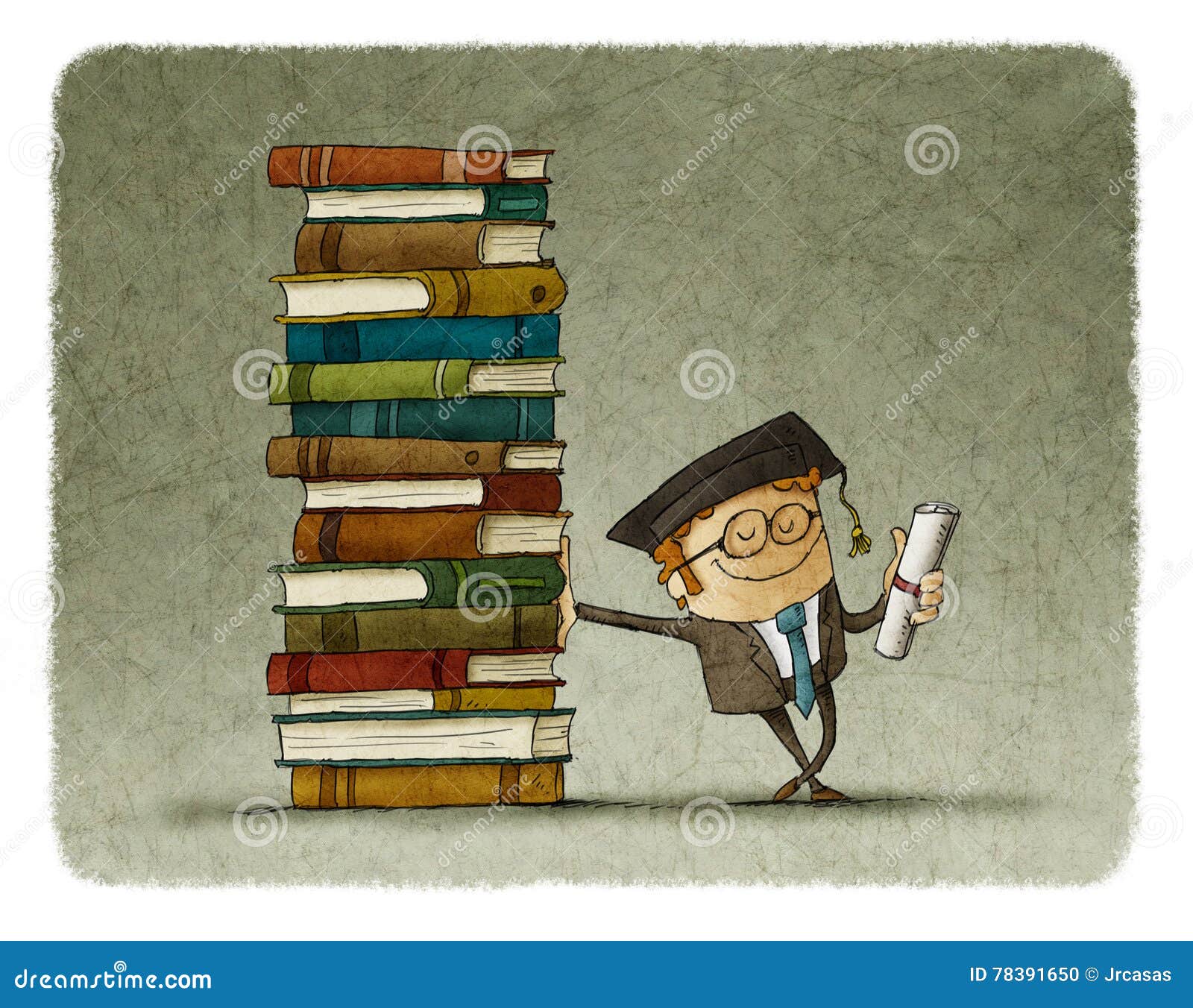 Graduate Leaning on a Stack of Books Stock Illustration - Illustration ...
