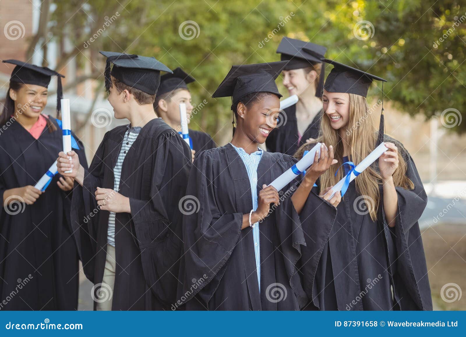 Graduate School Kids Standing with Degree Scroll in Campus at School ...