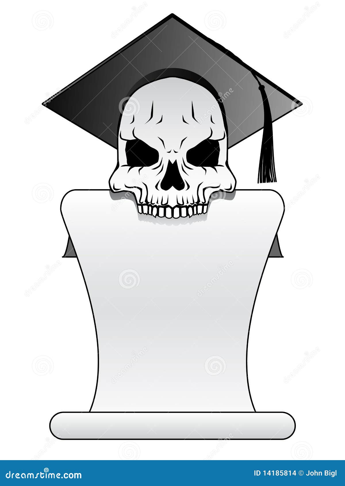 Graduate skull and diploma stock vector. Illustration of scroll - 14185814