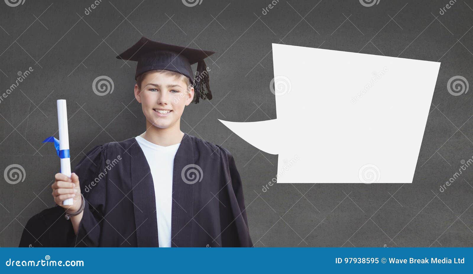 Graduate Student Boy with Speech Bubble Holding His Diploma Against ...