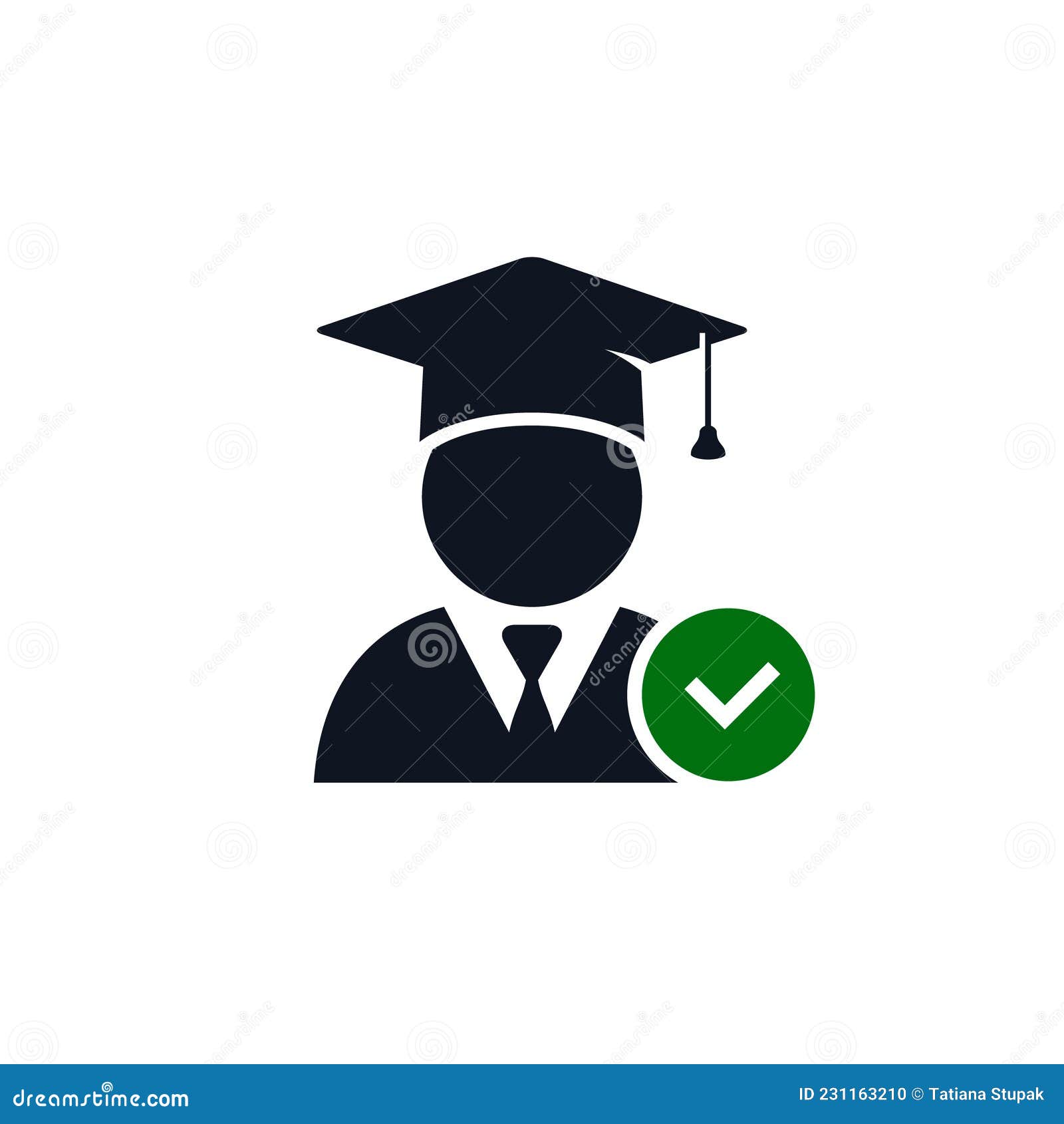 Graduate Student with Check Mark Sign. Vector Icon Isolated on White ...